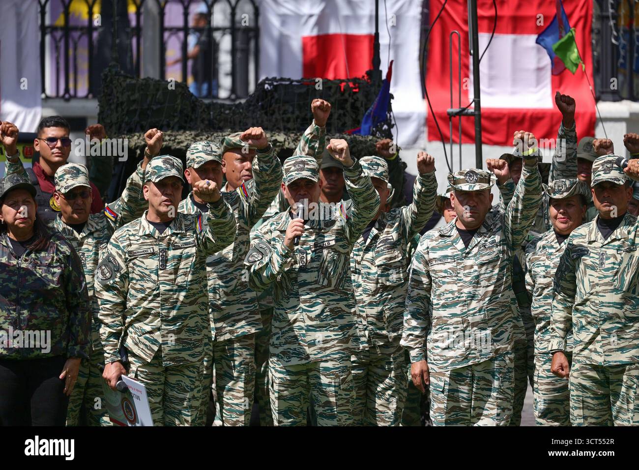 Venezuelan Defense Minister Vladimir Padrino Lopez, center, speaks ...