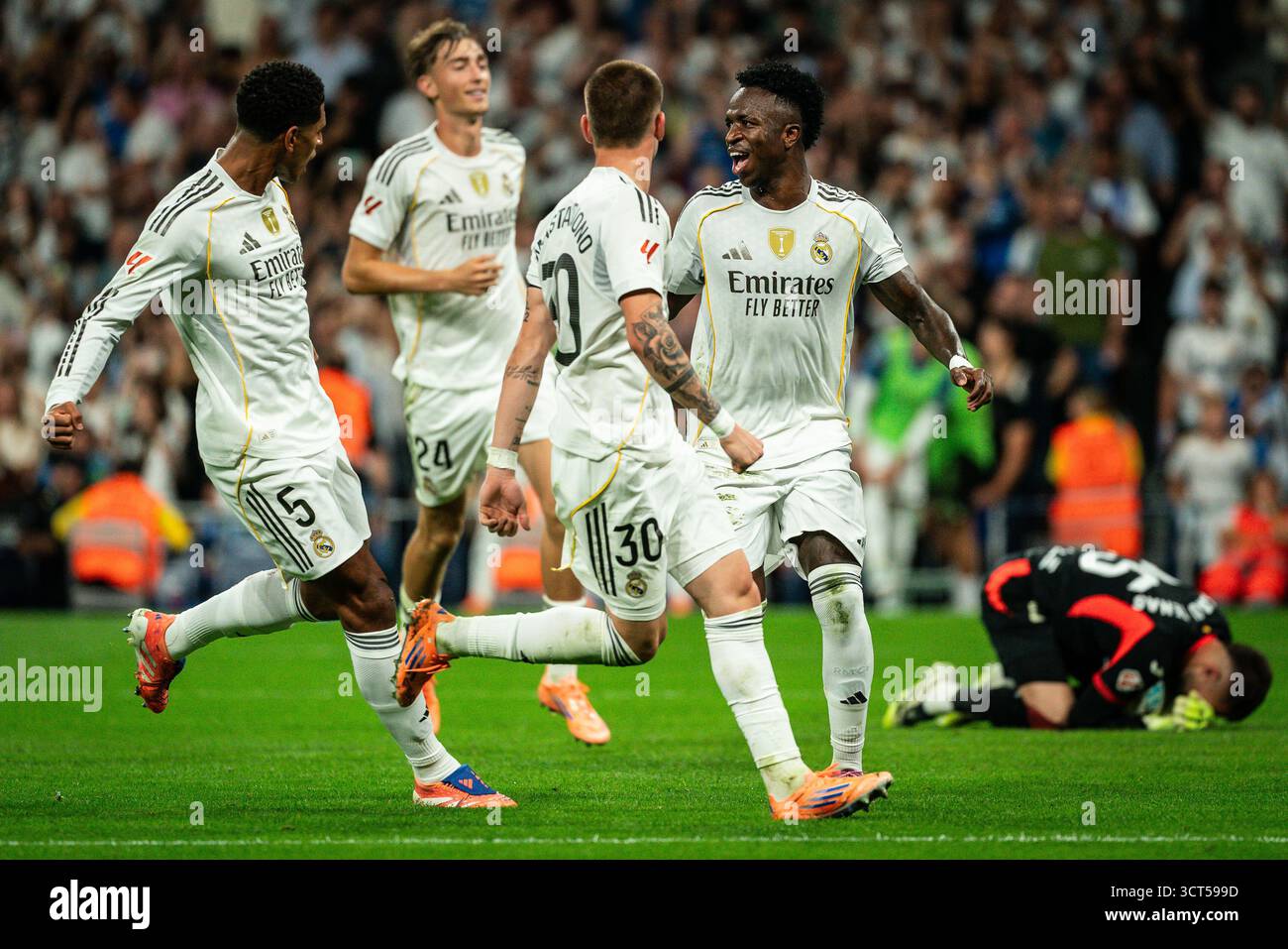 Vinicius Junior (Jr) of Real Madrid celebrate his goal with teammates ...
