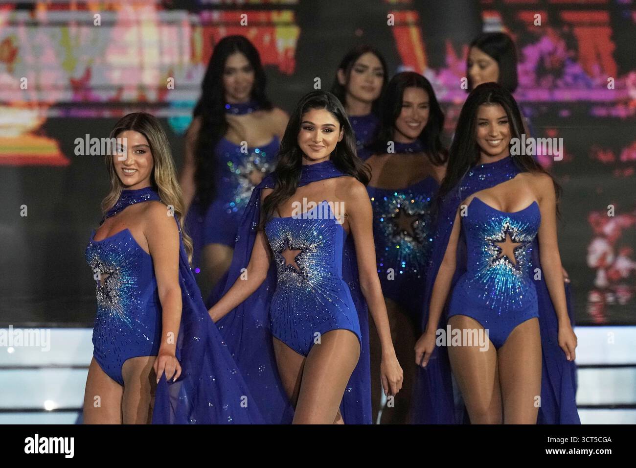Contestants of Miss Lebanon 2025 wear swimsuits during the Miss Lebanon ...