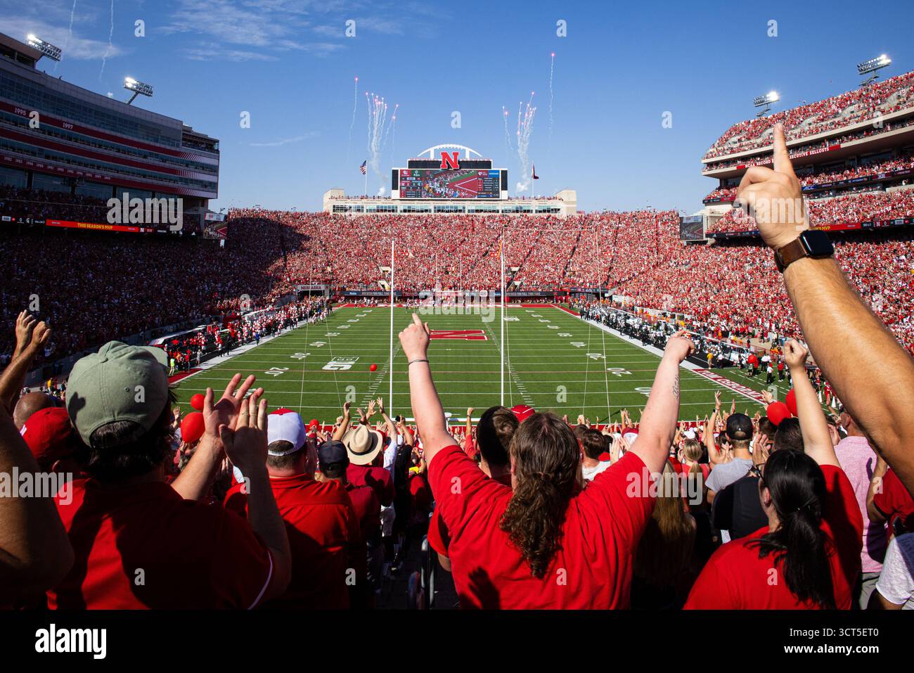 LINCOLN, NE - OCTOBER 04: Fans celebrate after Nebraska scores a touchdown during the college ...