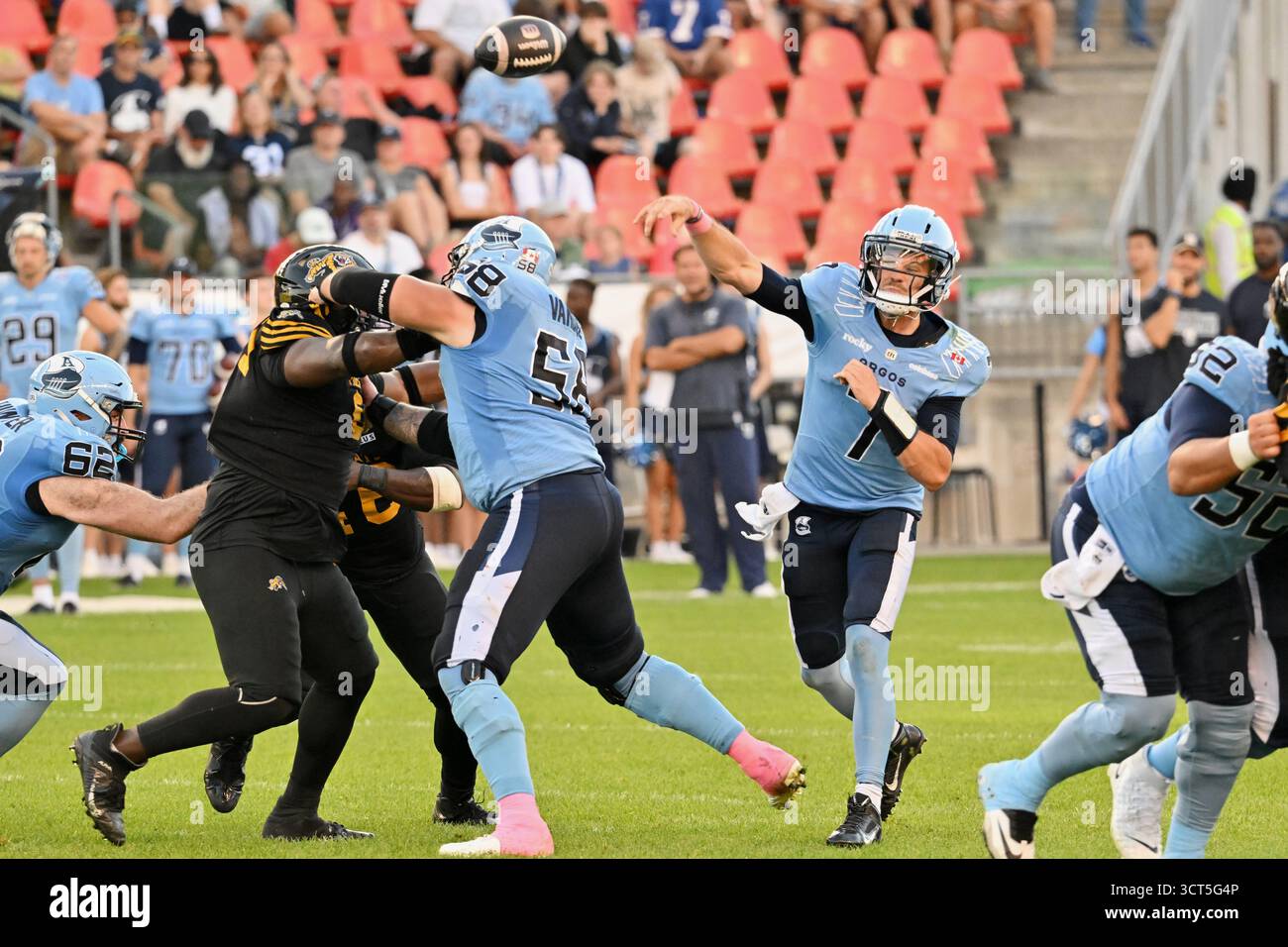 Toronto Argonauts' quarterback Jarret Doege (7) throws downfield ...