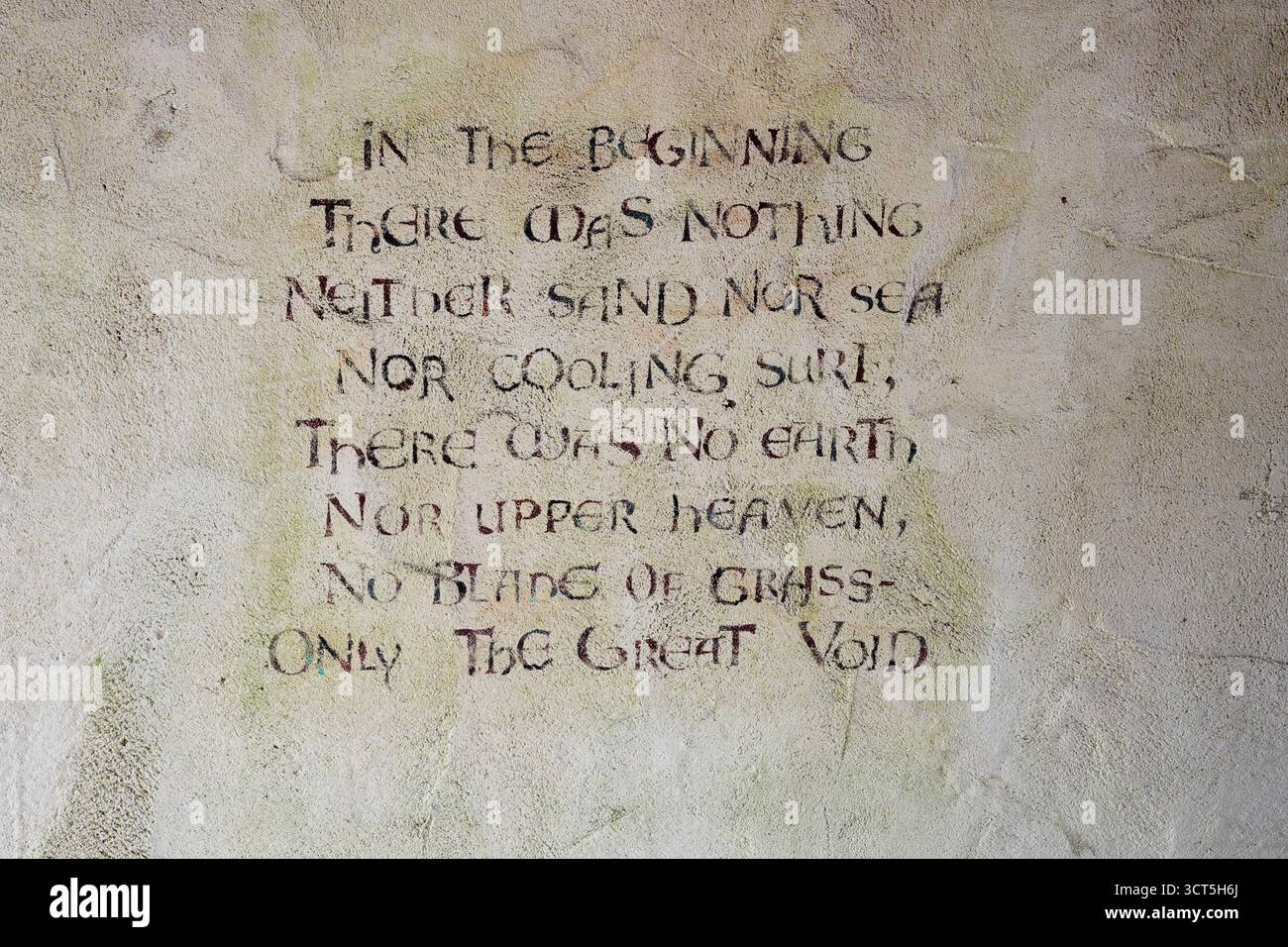 “The Great Void” poem carved or painted on Norman castle wall, evoking ...
