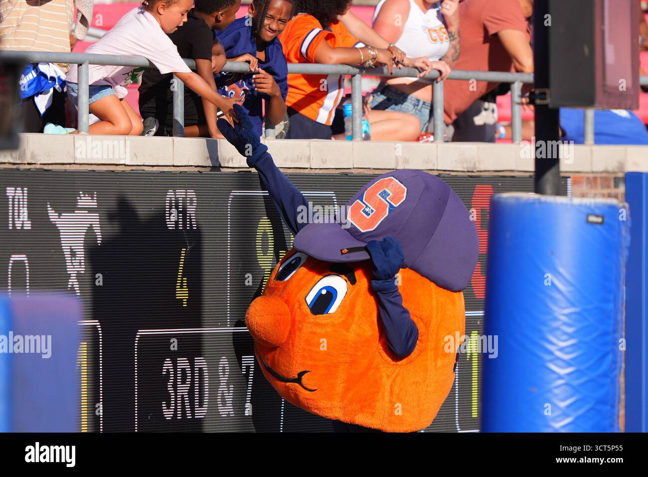 The Syracuse mascot greets fans in the stands during the second half of ...