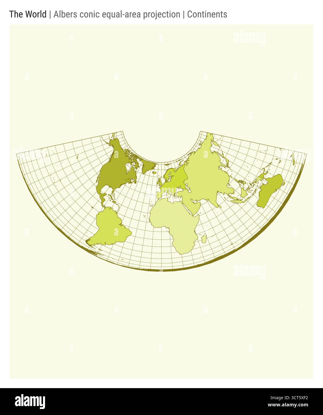 World Map. Albers conic equal-area projection. Continents style. High ...