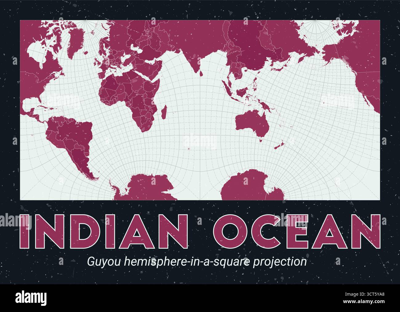 Indian Ocean. World map. Guyon hemisphere-in-a-square projection ...