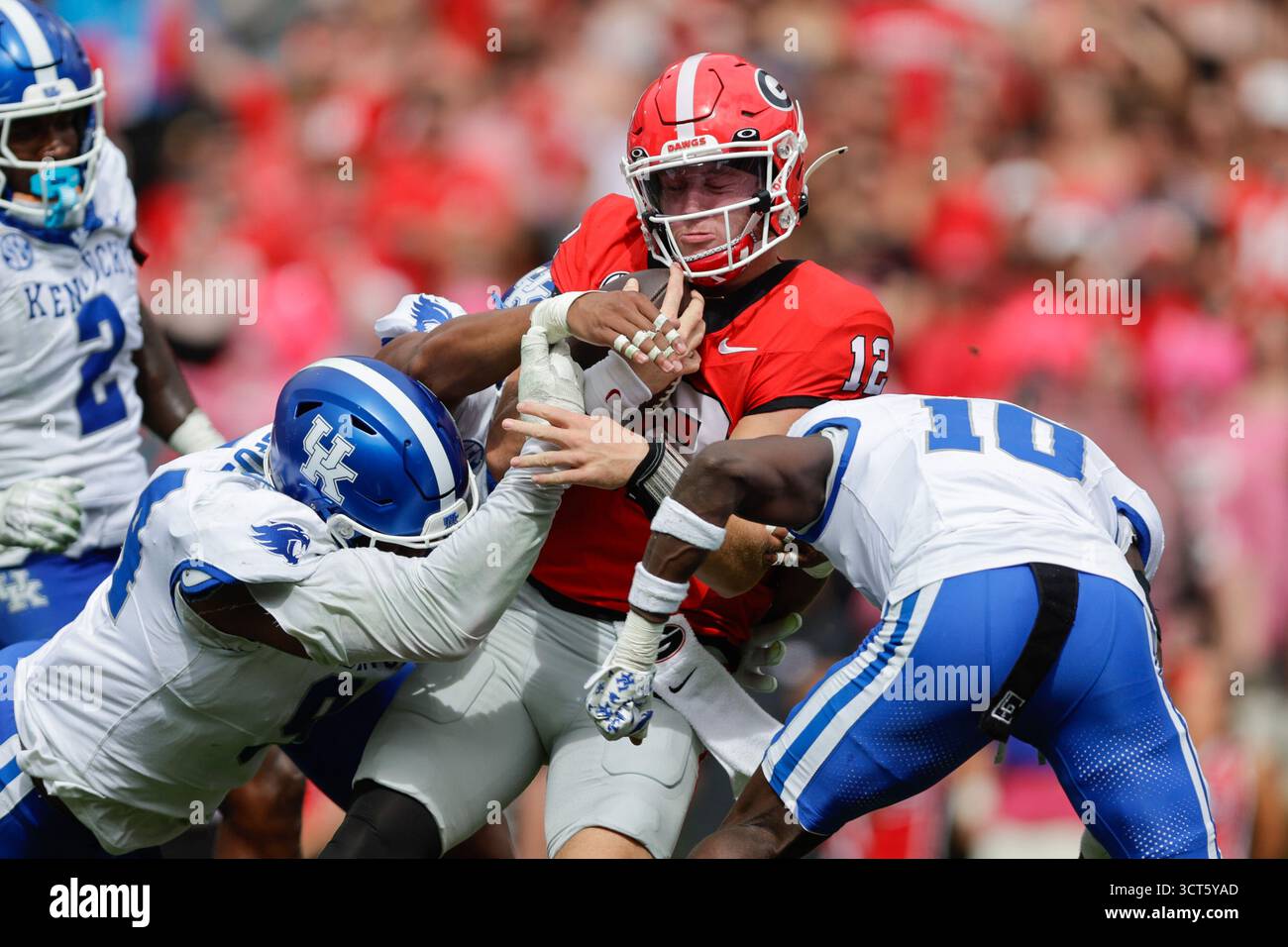Georgia quarterback Ryan Puglisi (12) is tackled by Kentucky defensive ...