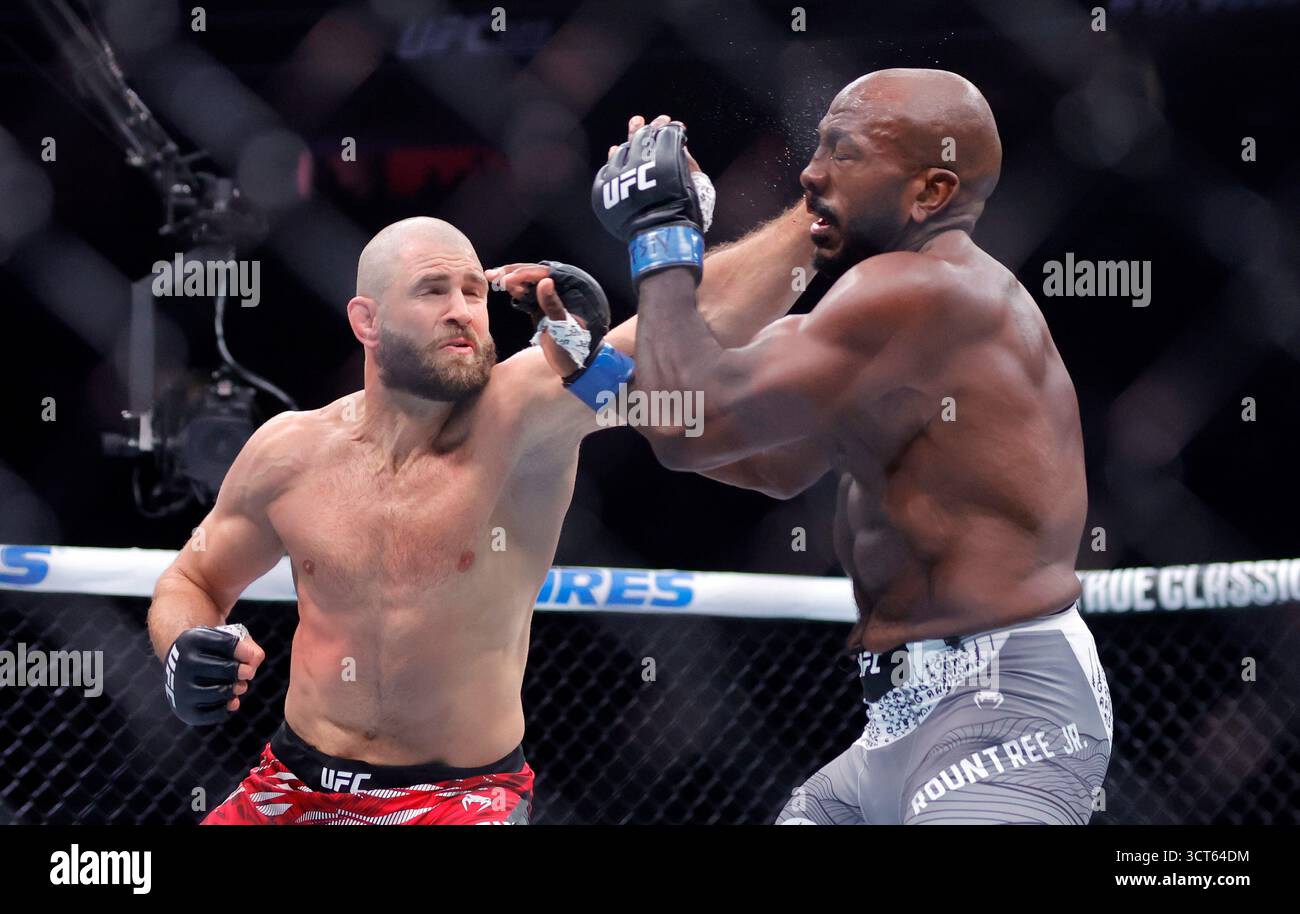 Jiri Prochazka, left, of Czechia, punches Khalil Rountree Jr., right ...