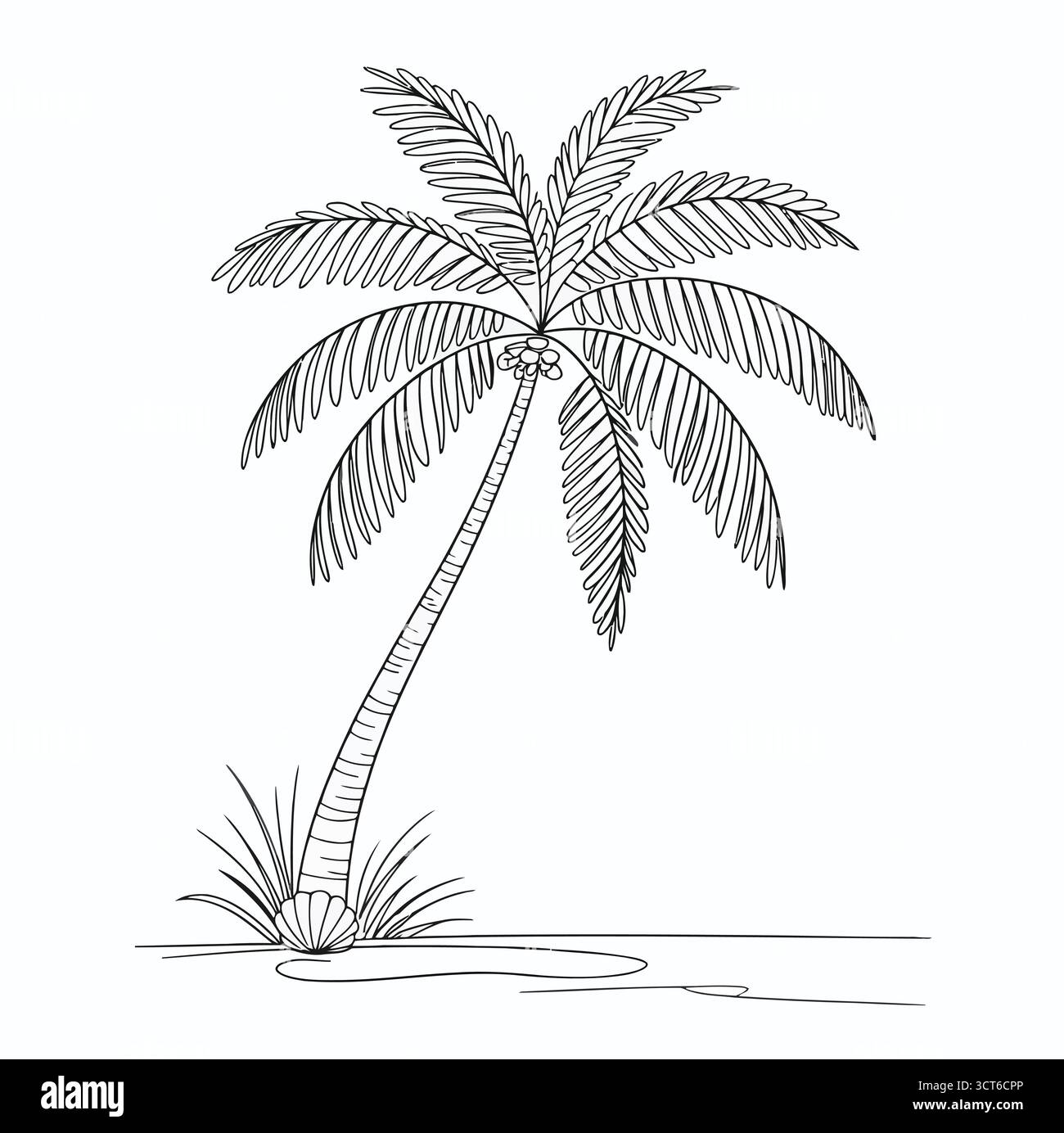 Minimalist black and white line drawing of a stylised tree with leafy ...
