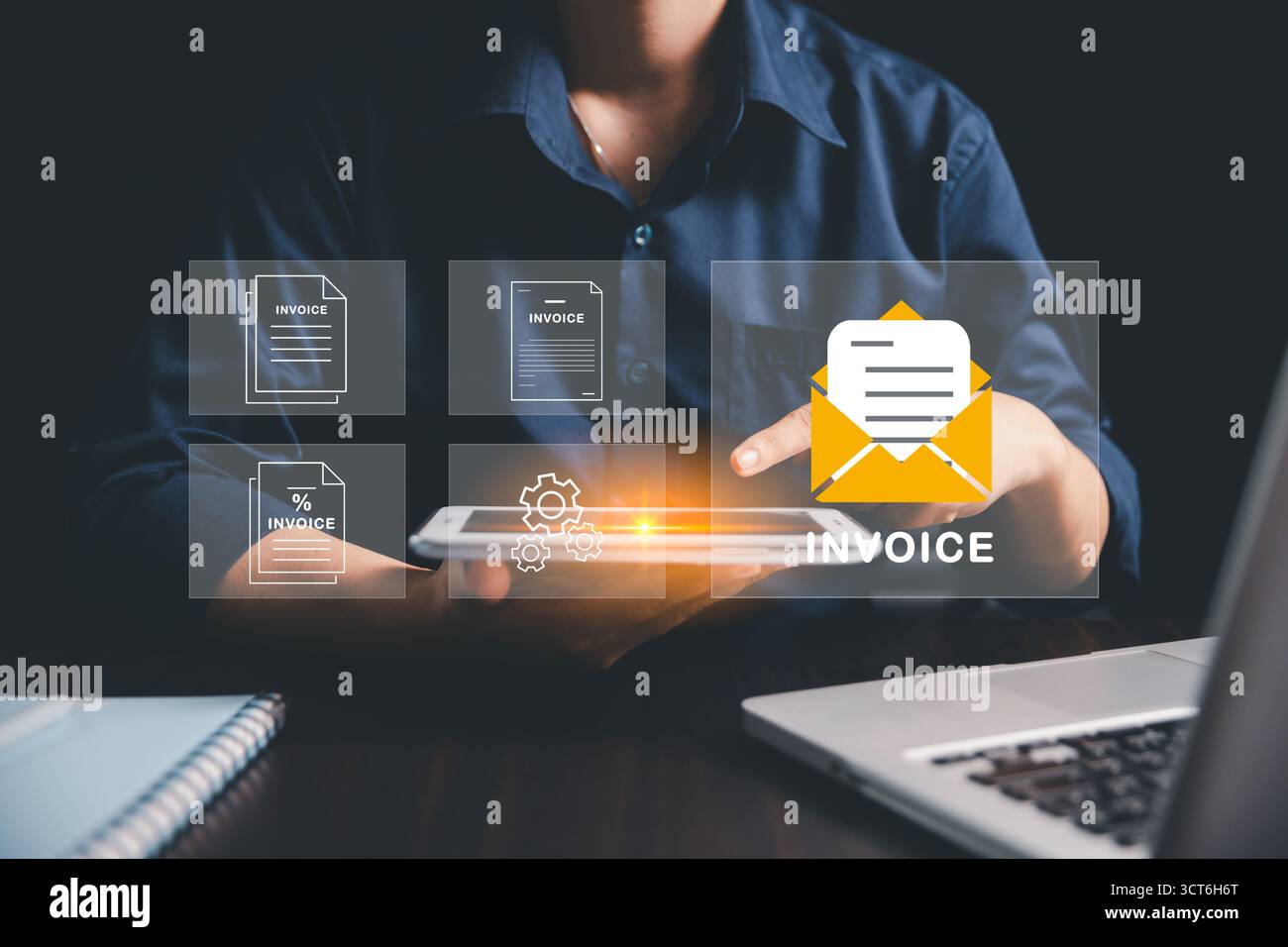 Businesswoman uses tablet manage hi-res stock photography and images - Alamy