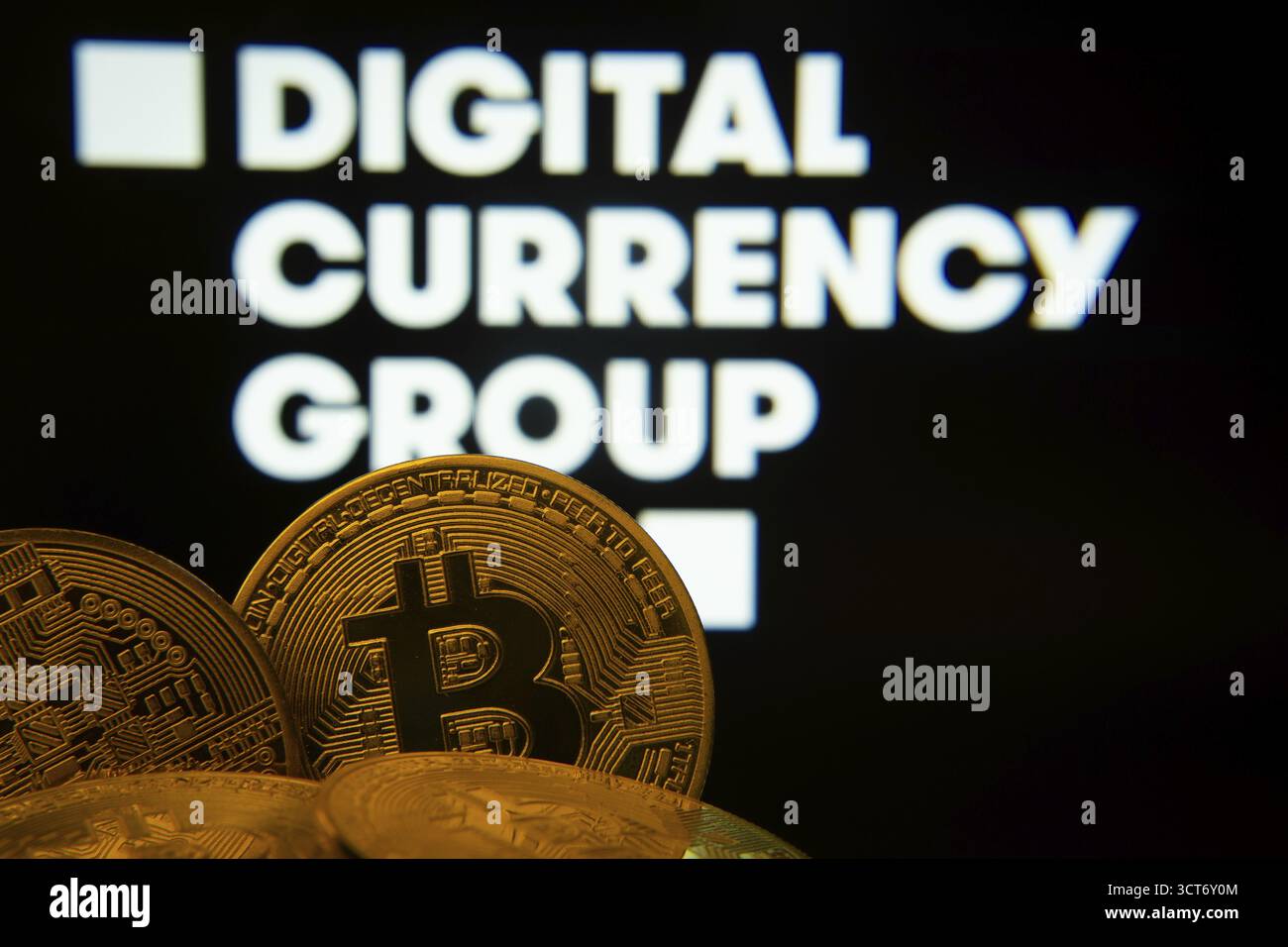 Dhaka, Bangladesh- 03 Oct 2025: Close-up of Bitcoin coins with the ...