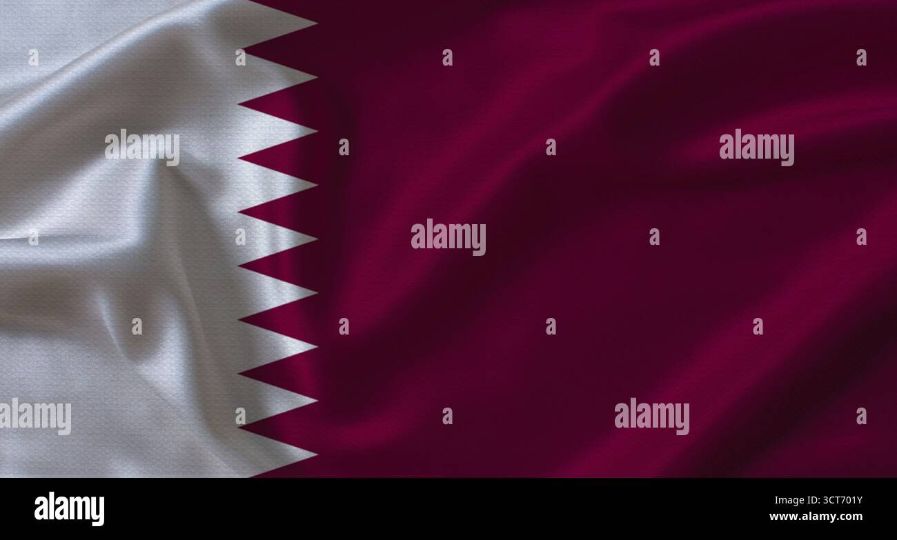 Close up of flag of Qatar with cloth texture. Qatar flag with fabric ...