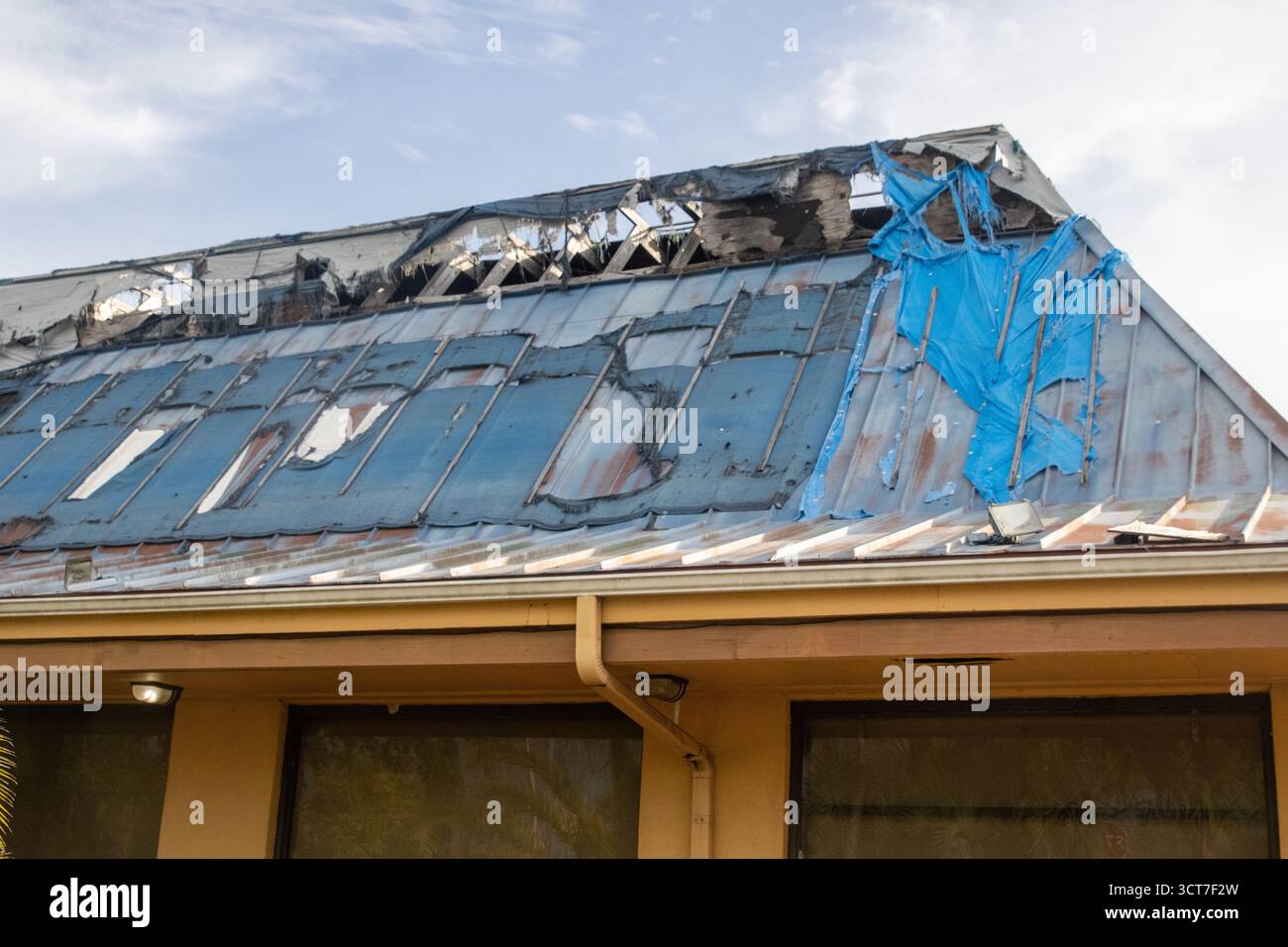 Roof damage left over from a Hurricane in Florida Stock Photo - Alamy
