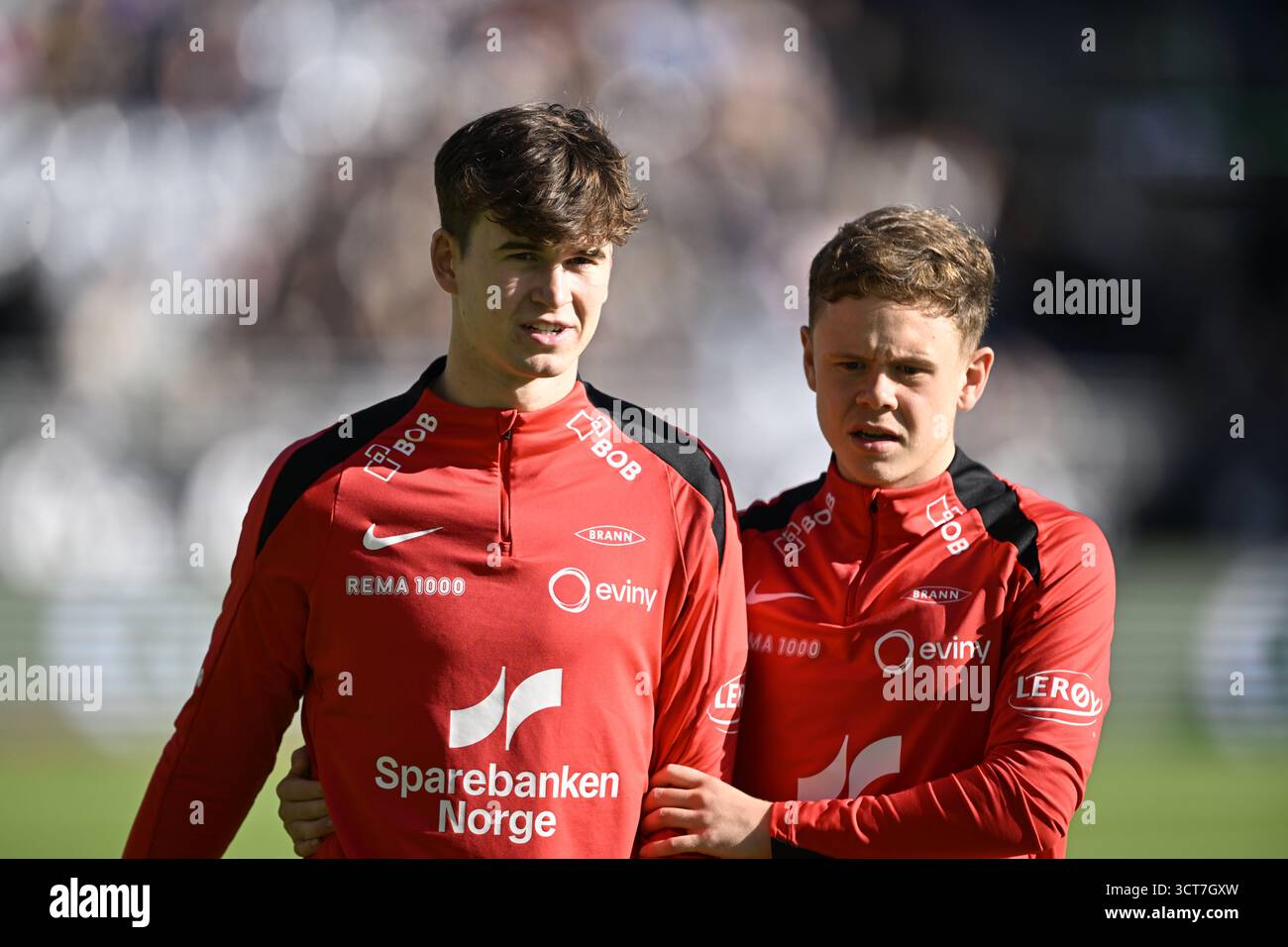 Stavanger 20251005. Brann players Mads Kristian Hansen and Eggert Aron ...