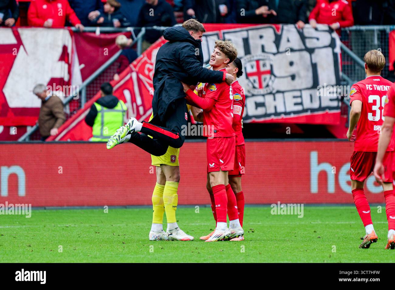 Ruud Nijstad of FC Twente and goalkeeper Sam Karssies of FC Twente ...