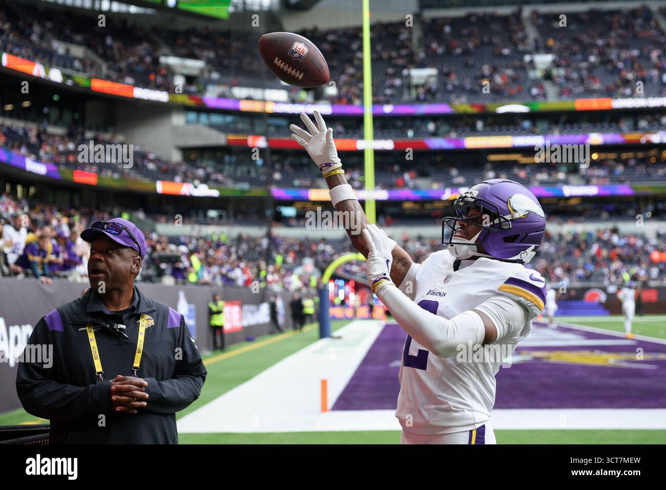 Minnesota Vikings cornerback Isaiah Rodgers (2) throws a ball to the ...