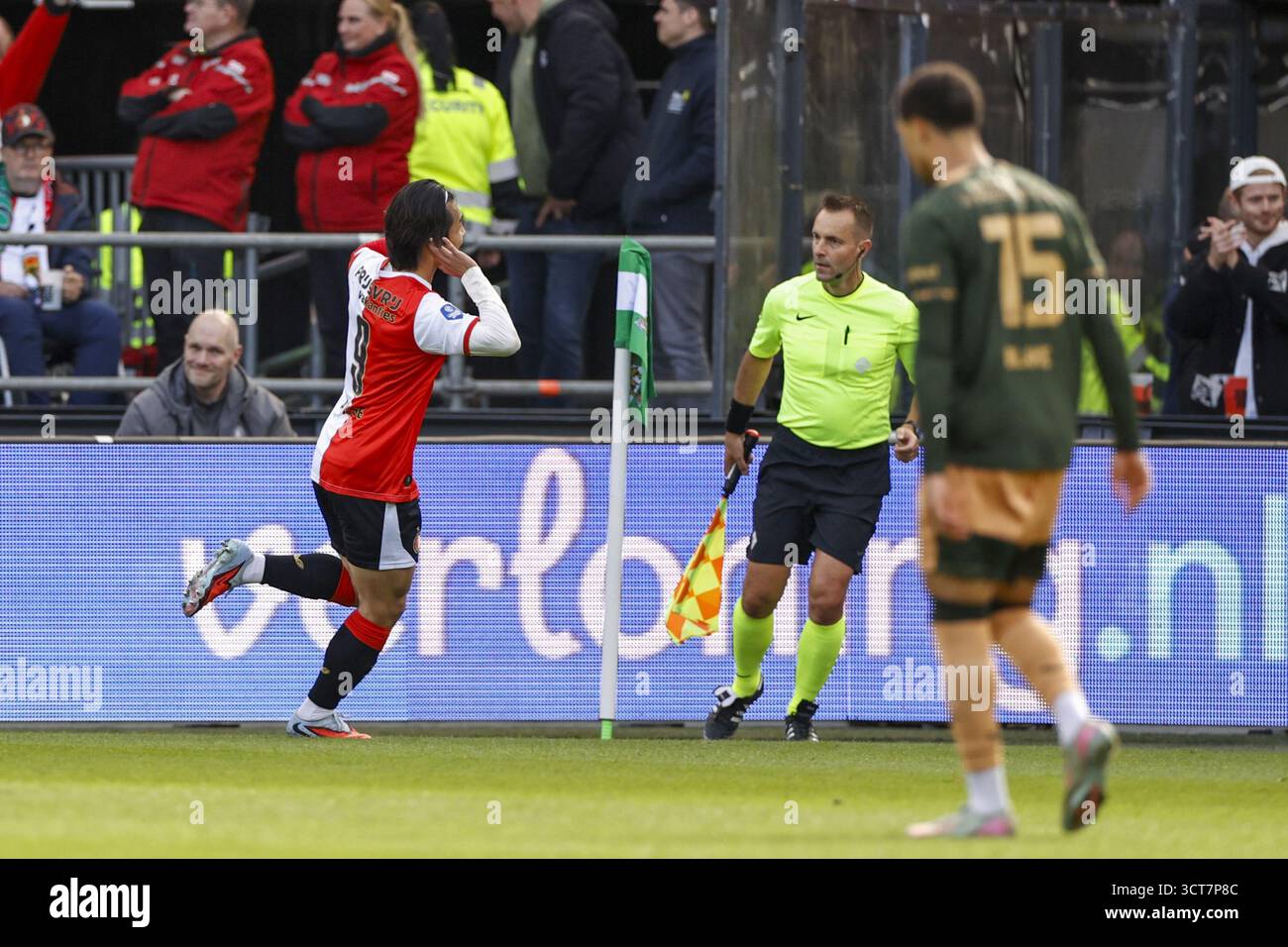 ROTTERDAM - (l-r) Ayase Ueda of Feyenoord celebrates the 1-0, Adrian ...