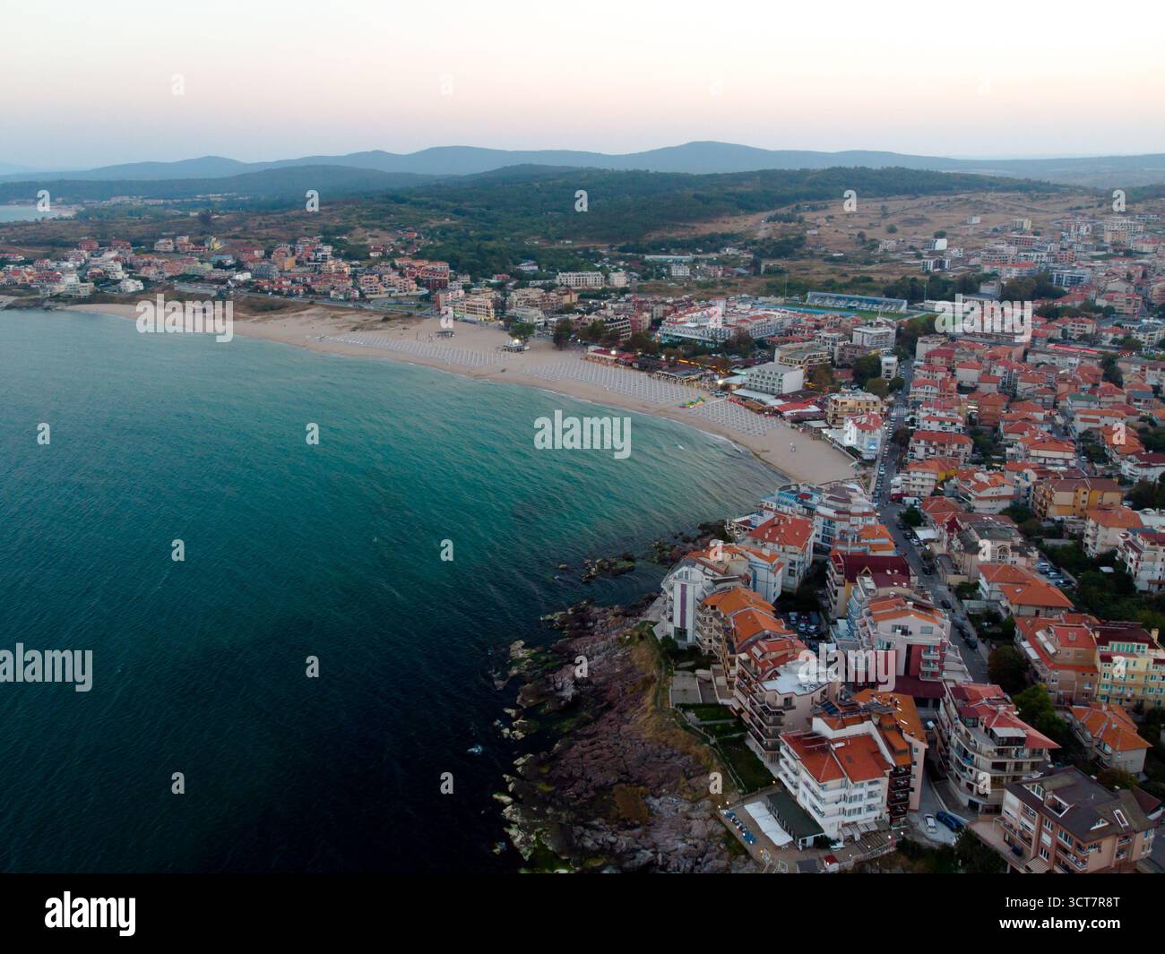 Black sea coast in Bulgaria. The new town of Sozopol by drone Stock ...