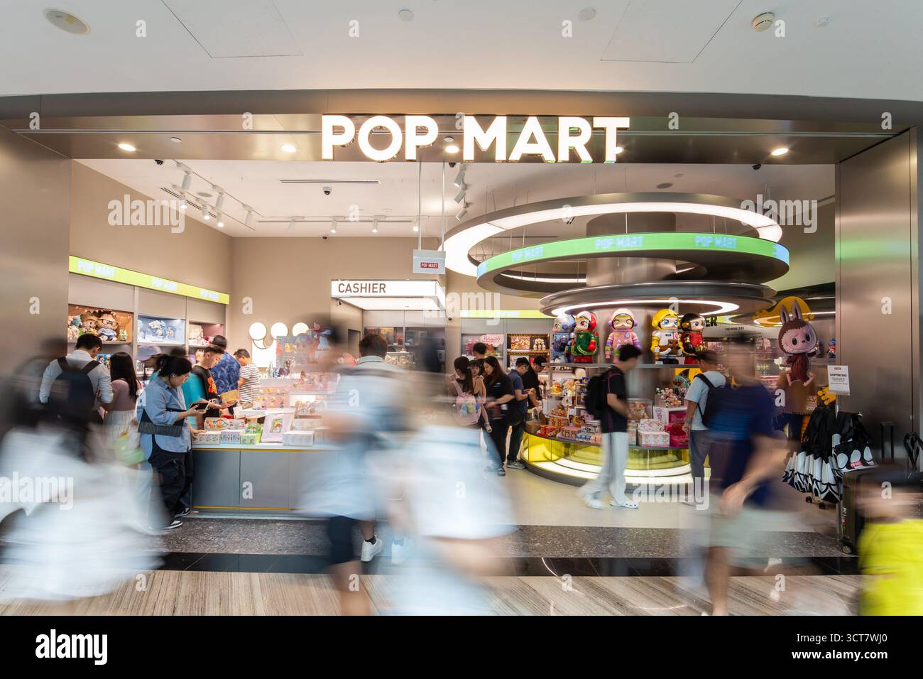 Busy scene of Pop Mart store with many customers, business selling ...