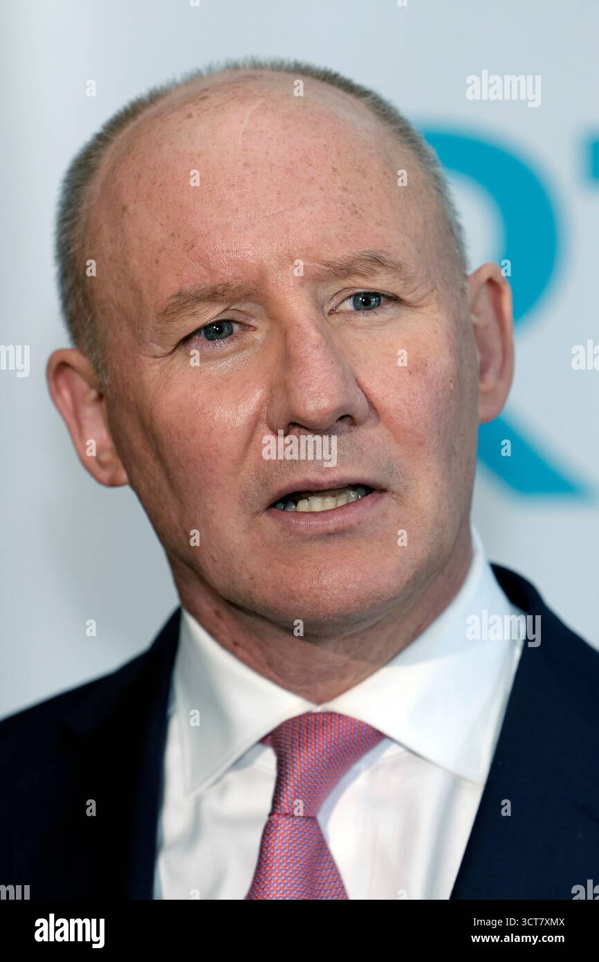 Irish presidential candidate, Fianna Fail's Jim Gavin, speaking to media after a debate on The ...