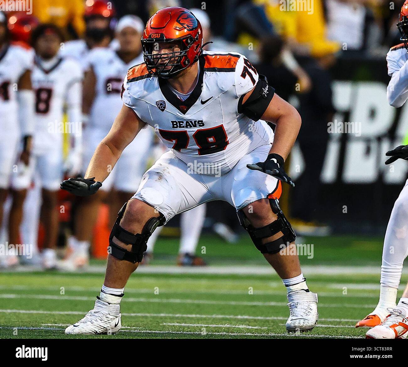 October 4, 2025: Oregon State offensive lineman Nathan Elu (78) blocks ...