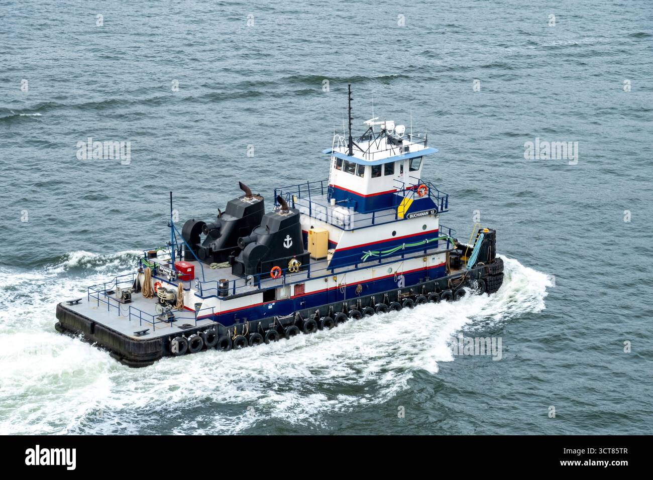 New York City, NY, US - Sep 27, 2025 A colorful tugboat named Buchanan ...
