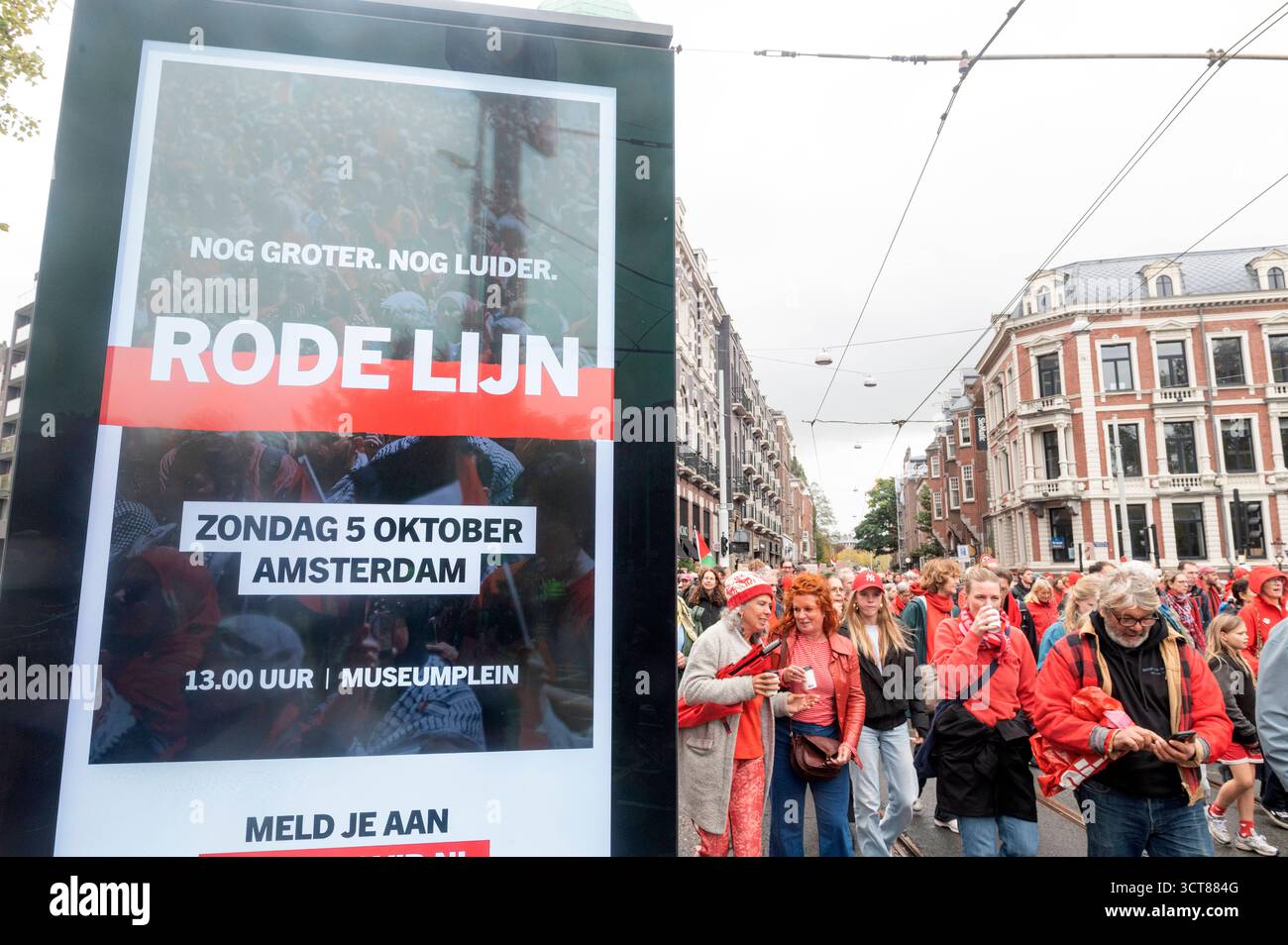 Amsterdam The Netherlands 5th October 2025 Rode lijn protest. Red line ...