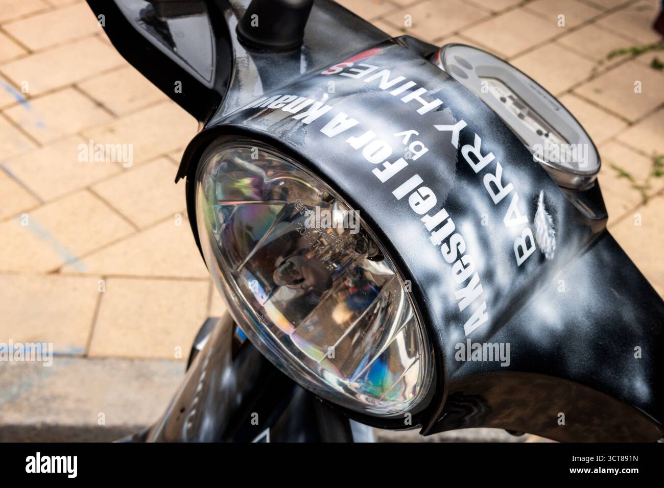 Vespa with 'Kes' decals. Ribble Valley Scooter Rally 2025 Stock Photo ...