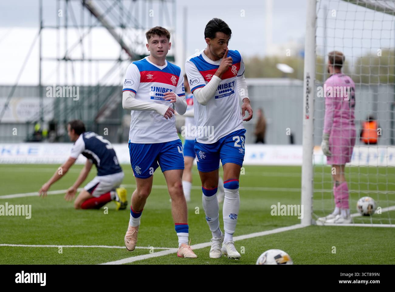 Rangers' Bojan Miovski (right) celebrates after scoring his sides first ...