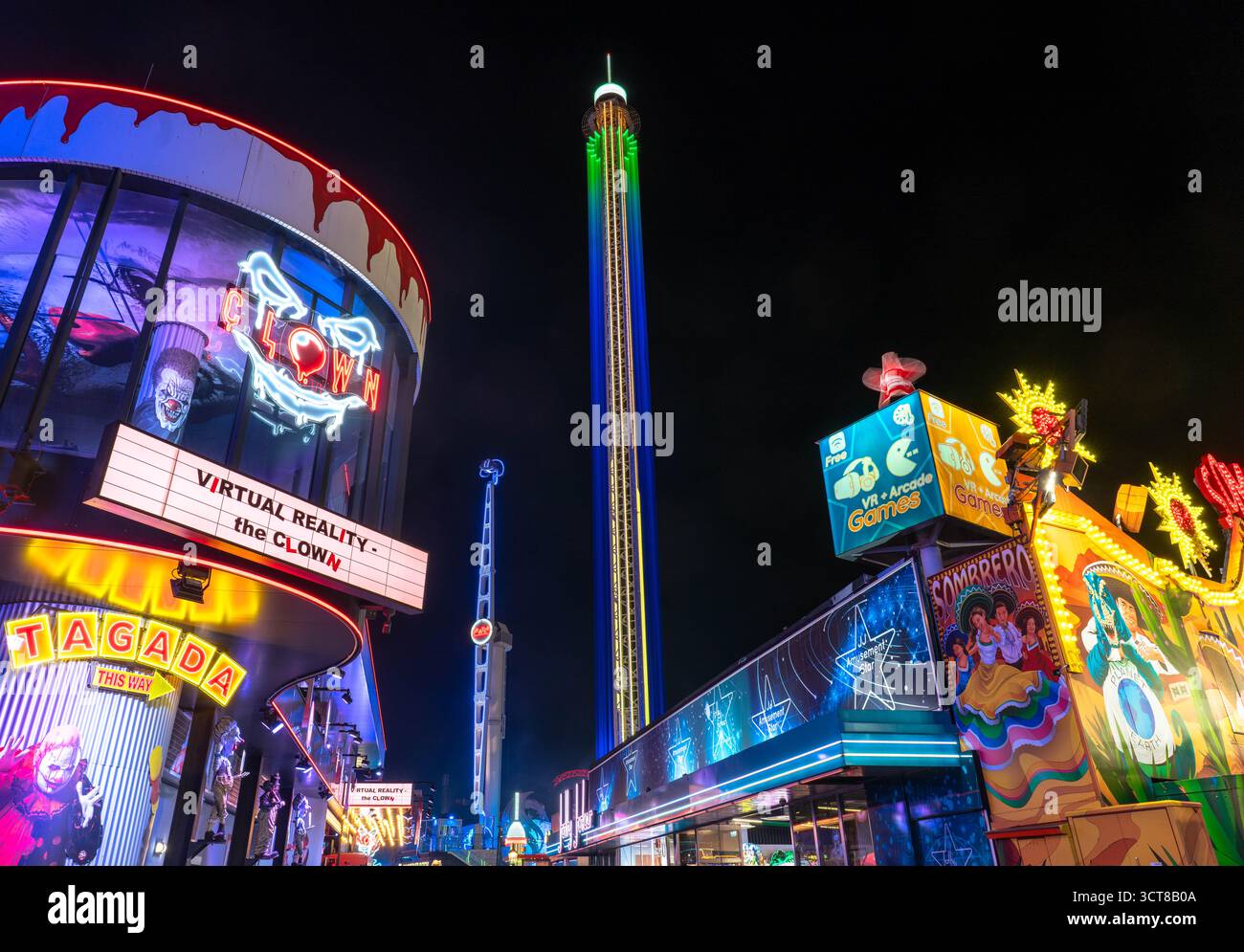 Vienna Austria - September 12 2025: Illuminated Amusement Park Rides at ...