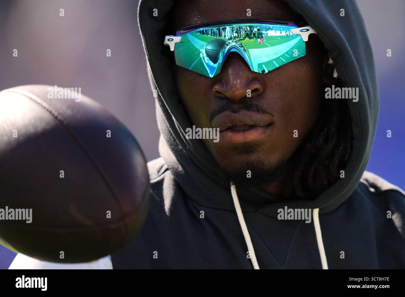 Houston Texans safety Calen Bullock warms up before an NFL football ...