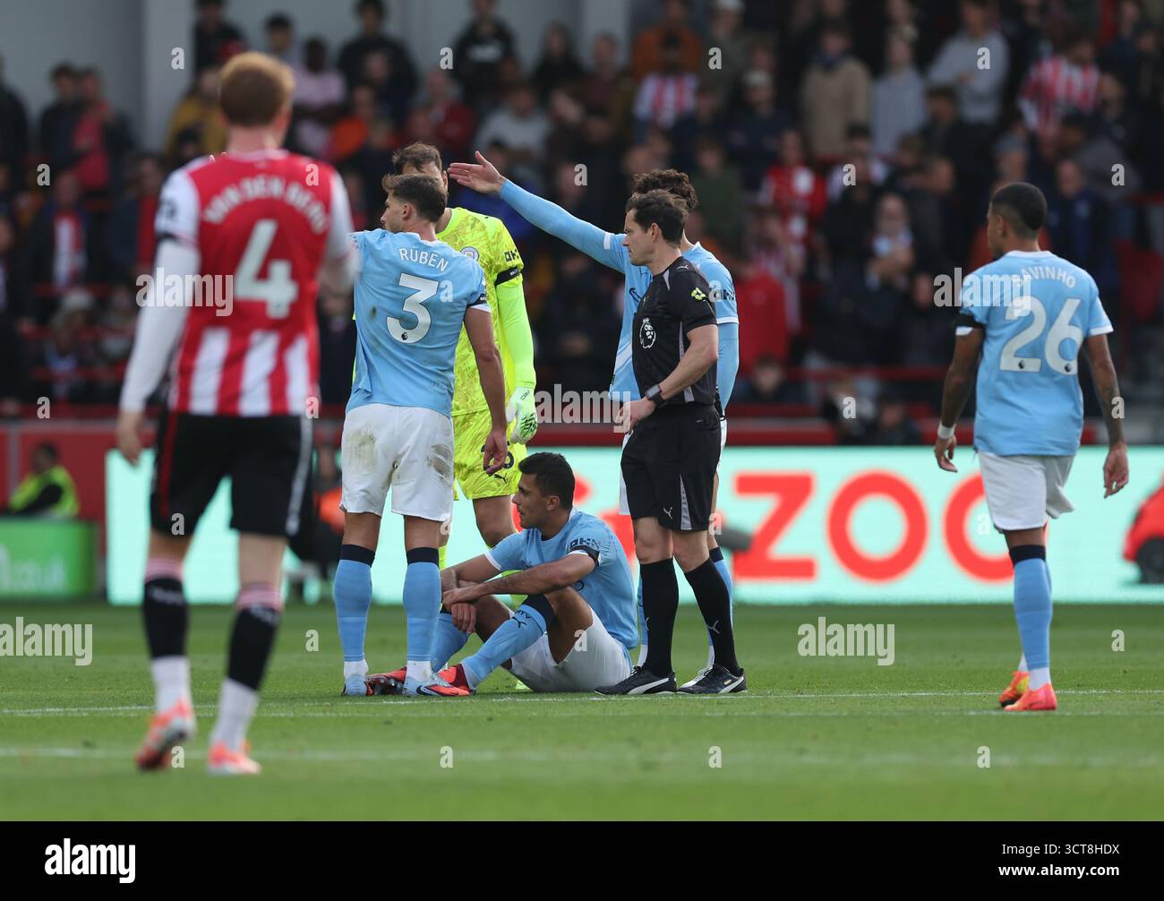 Manchester City's Rodri on the floor, before being taken off as injured ...