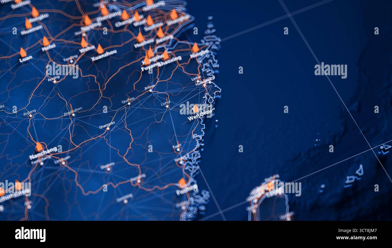 Wenzhou map big data visualization. Futuristic map infographic of city ...