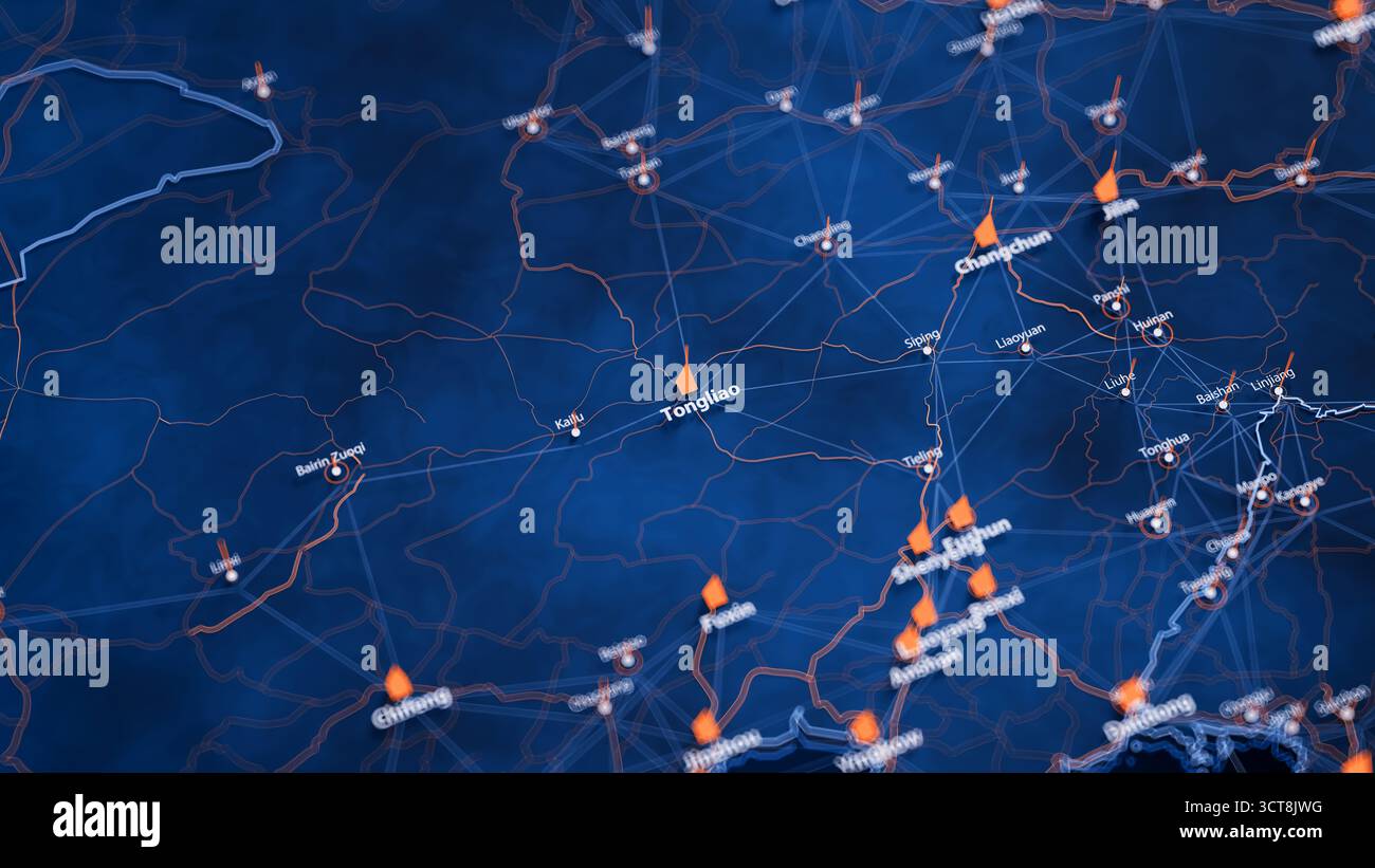 Tongliao map big data visualization. Futuristic map infographic of city ...