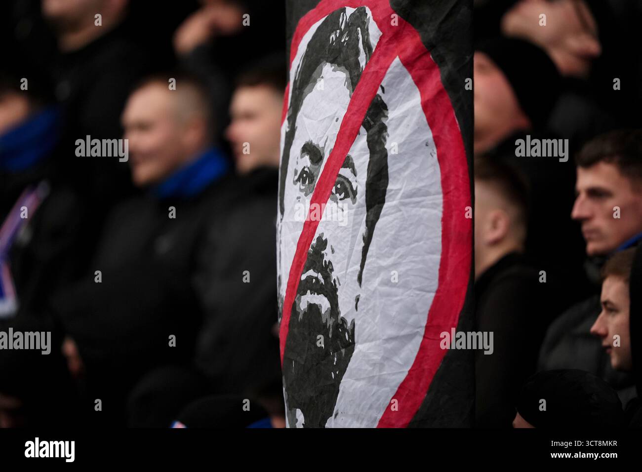 Rangers fans display a banner in the stands during the William Hill ...