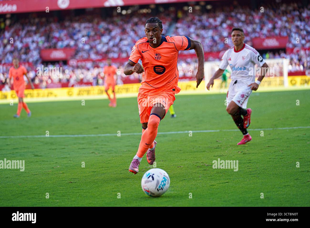 Seville, Spain. 5 october, 2025. Alejandro Balde (FC Barcelona) during ...