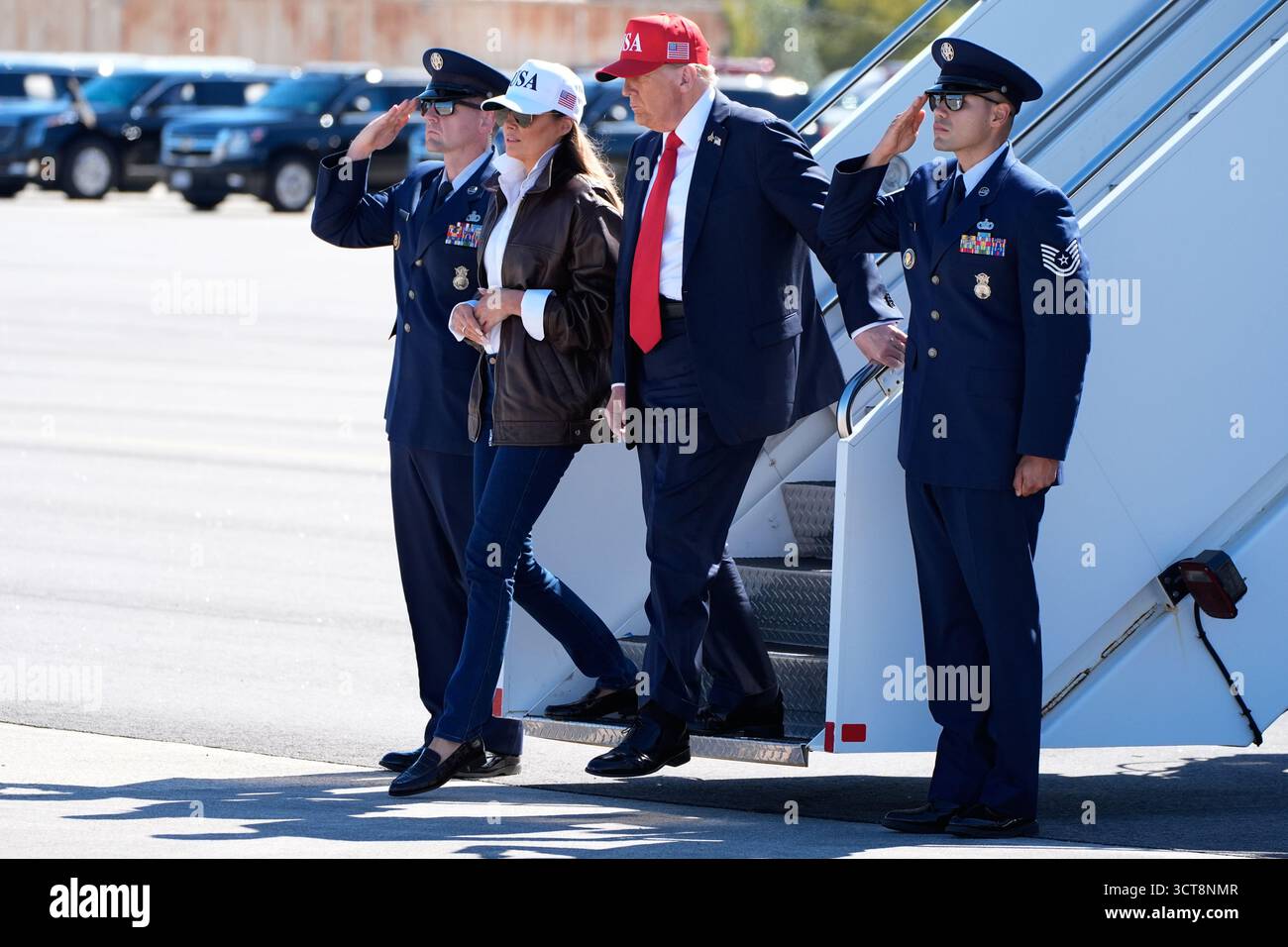 President Donald Trump and first lady Melania Trump arrive on Air Force ...