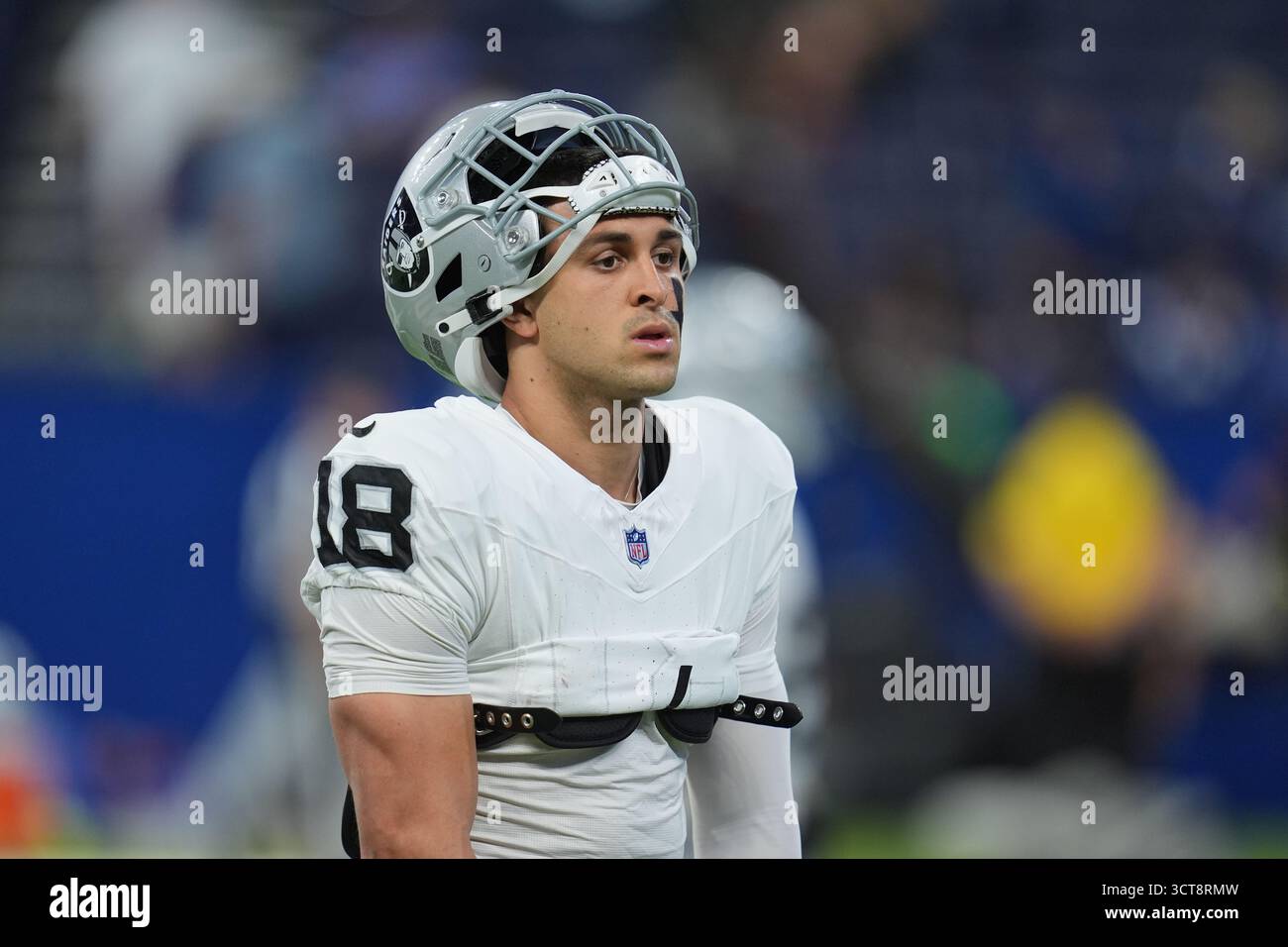 Las Vegas Raiders wide receiver Jack Bech watches before an NFL ...