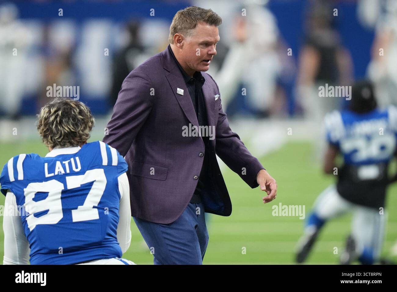 Indianapolis Colts general manager Chris Ballard greet defensive end ...