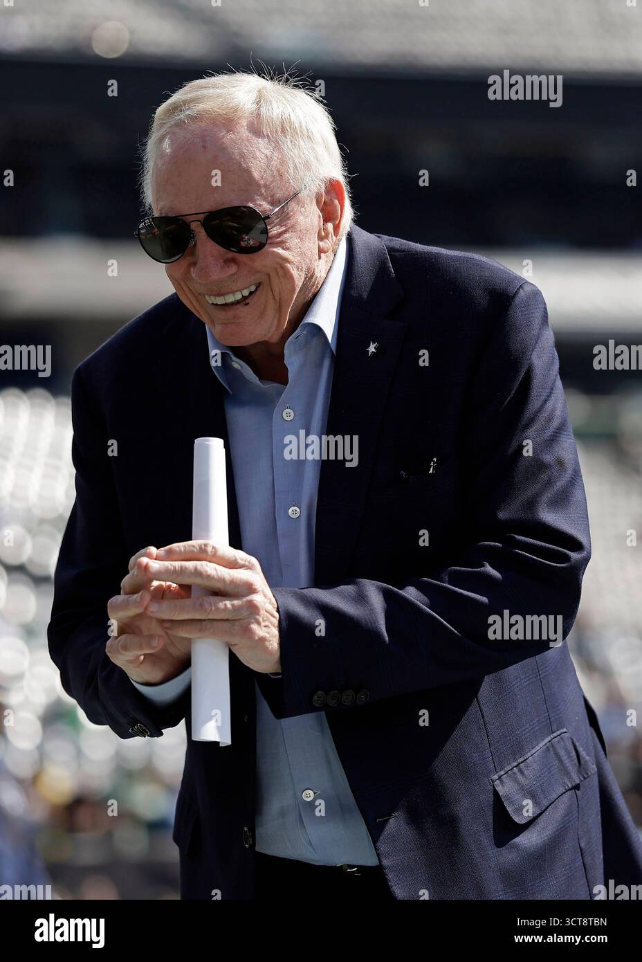 Dallas Cowboys owner Jerry Jones on the field before an NFL football ...
