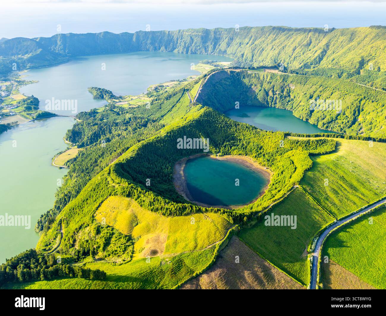 Sete Cidades Caldera. Lakes, Green Fields and Hills. Azores, Sao Miguel ...