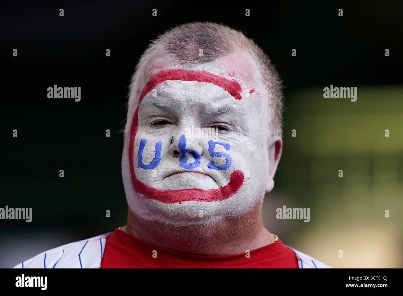 A Chicago Cubs fan watches batting practice before Game 1 of baseball's ...