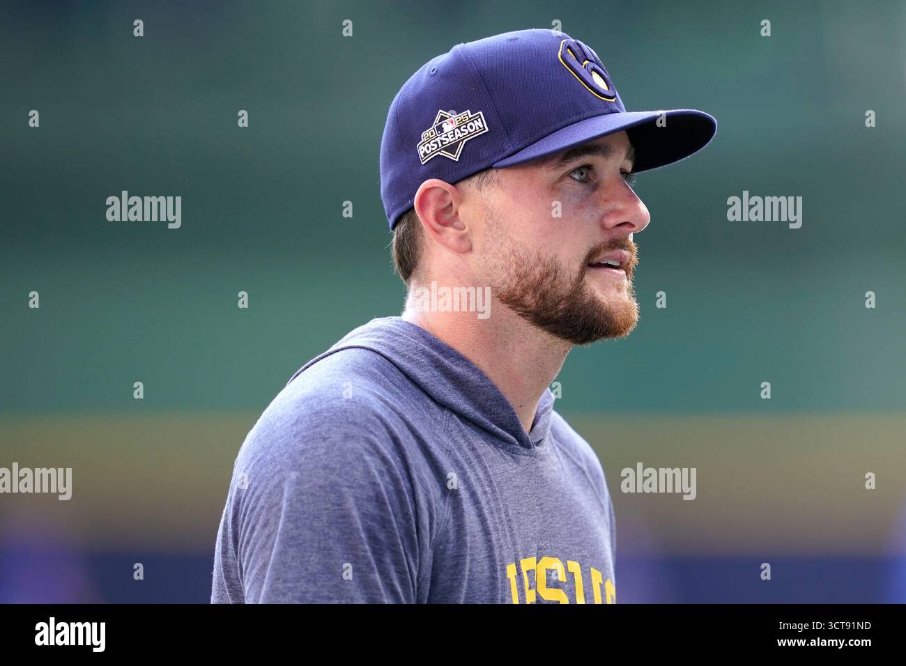 Milwaukee Brewers second baseman Brice Turang warms up before Game 1 of ...