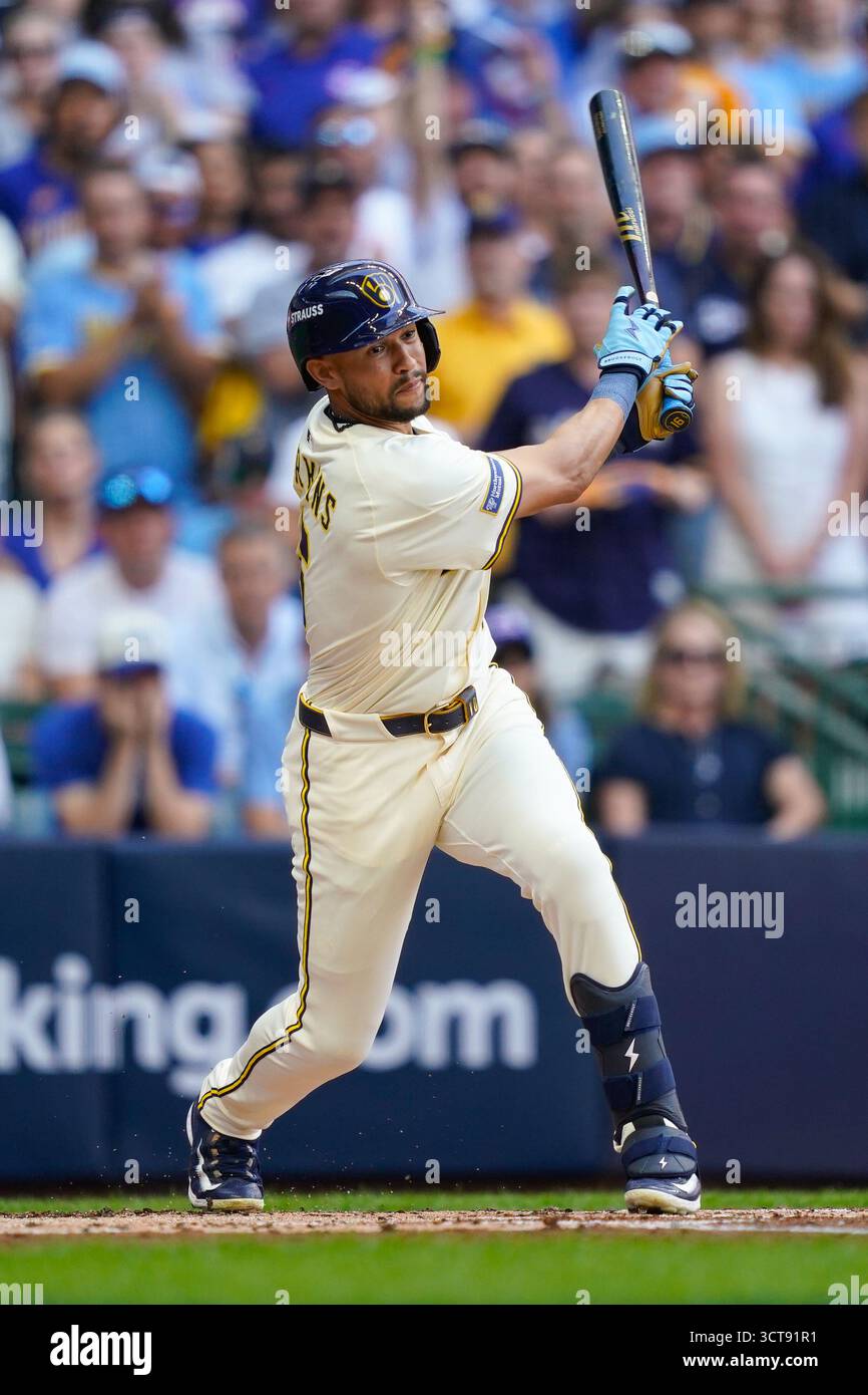 Milwaukee Brewers' Blake Perkins hits an RBI single during the first ...