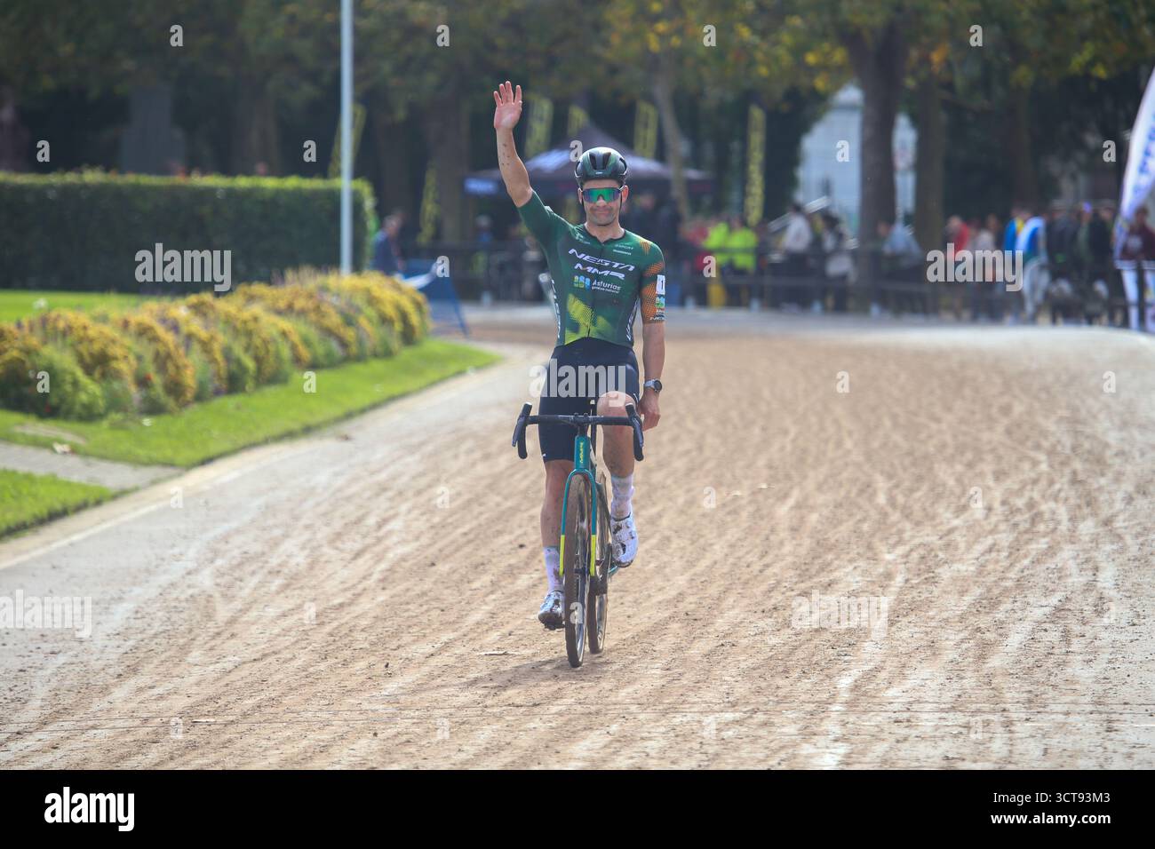 Gijón, Spain, October 5, 2025: MMR - Nesta CX Team cyclist Kevin Suárez ...