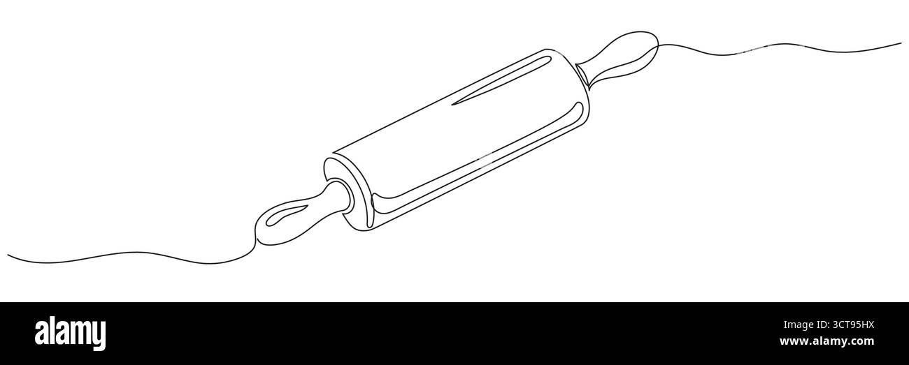 Continuous one-line drawing of a rolling pin for baking bread on a ...