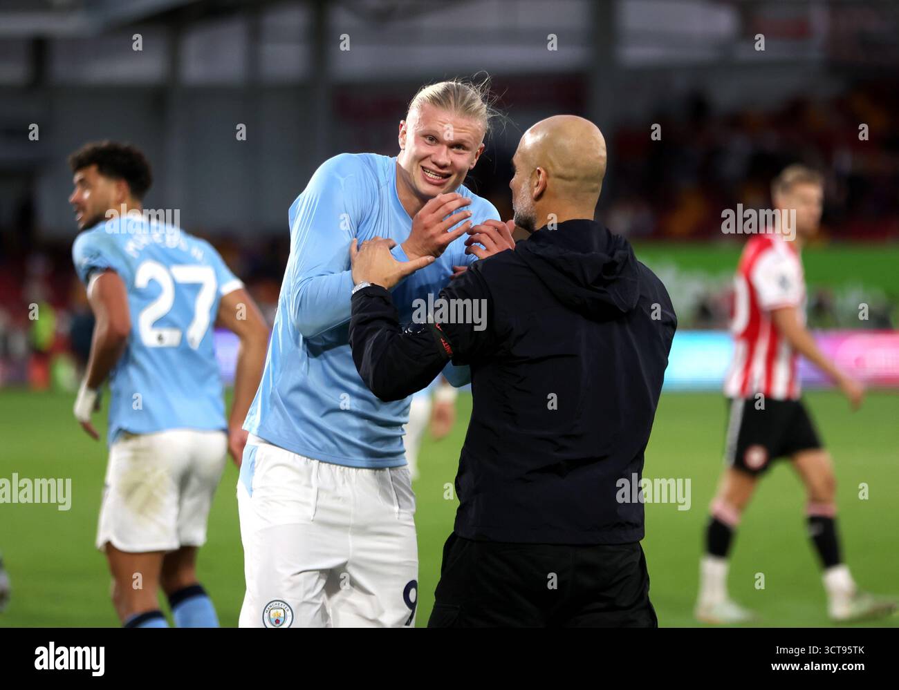 Manchester City's Erling Haaland with manager Pep Guardiola at full ...