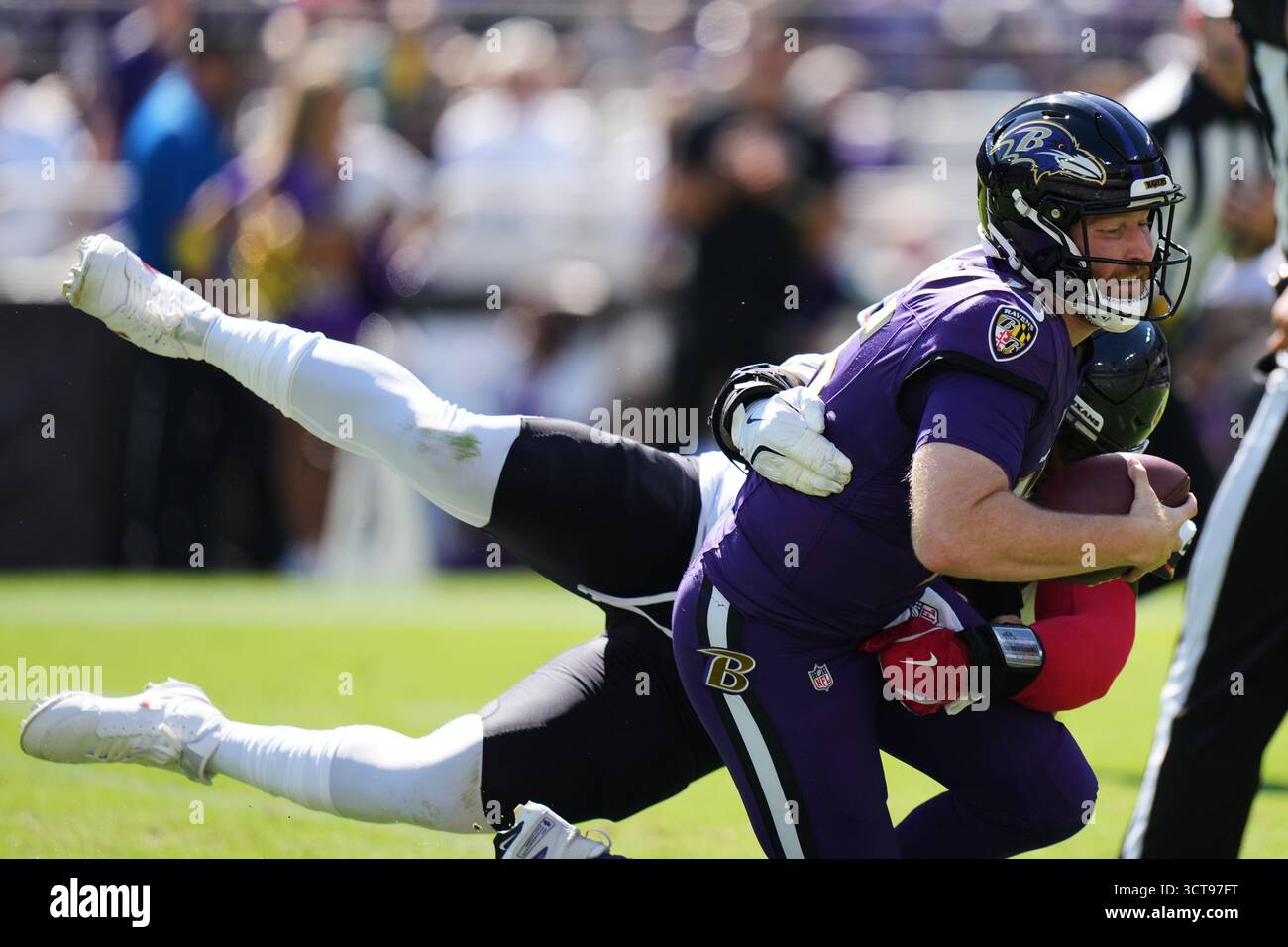 during the first half of an NFL football game, Sunday, Oct. 5, 2025, in ...