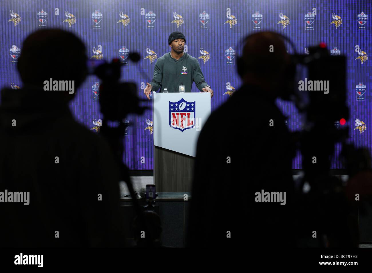 Minnesota Vikings linebacker Jonathan Greenard (58) attends a press ...