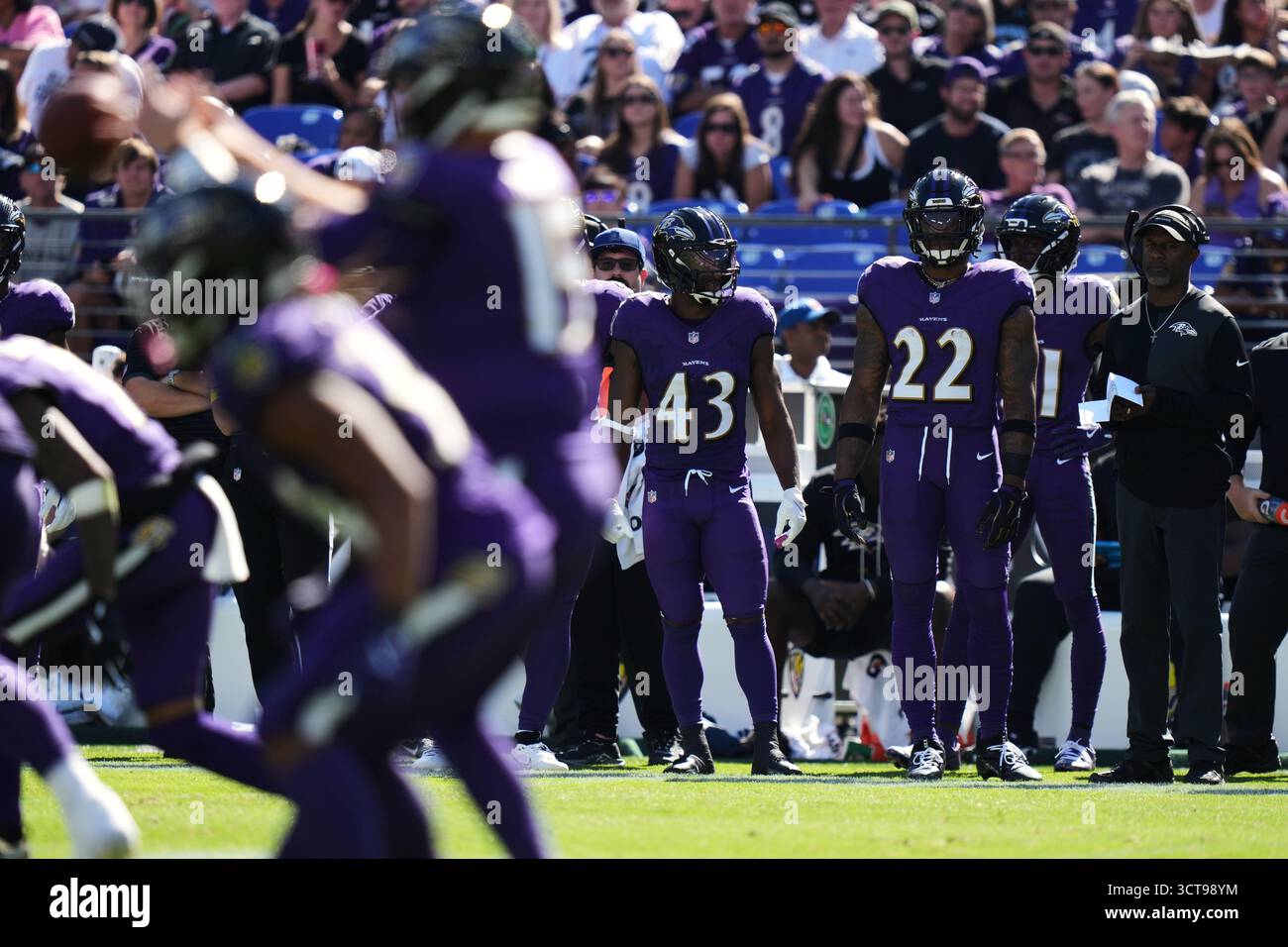 Baltimore Ravens running back Derrick Henry (22) stands on the sideline ...