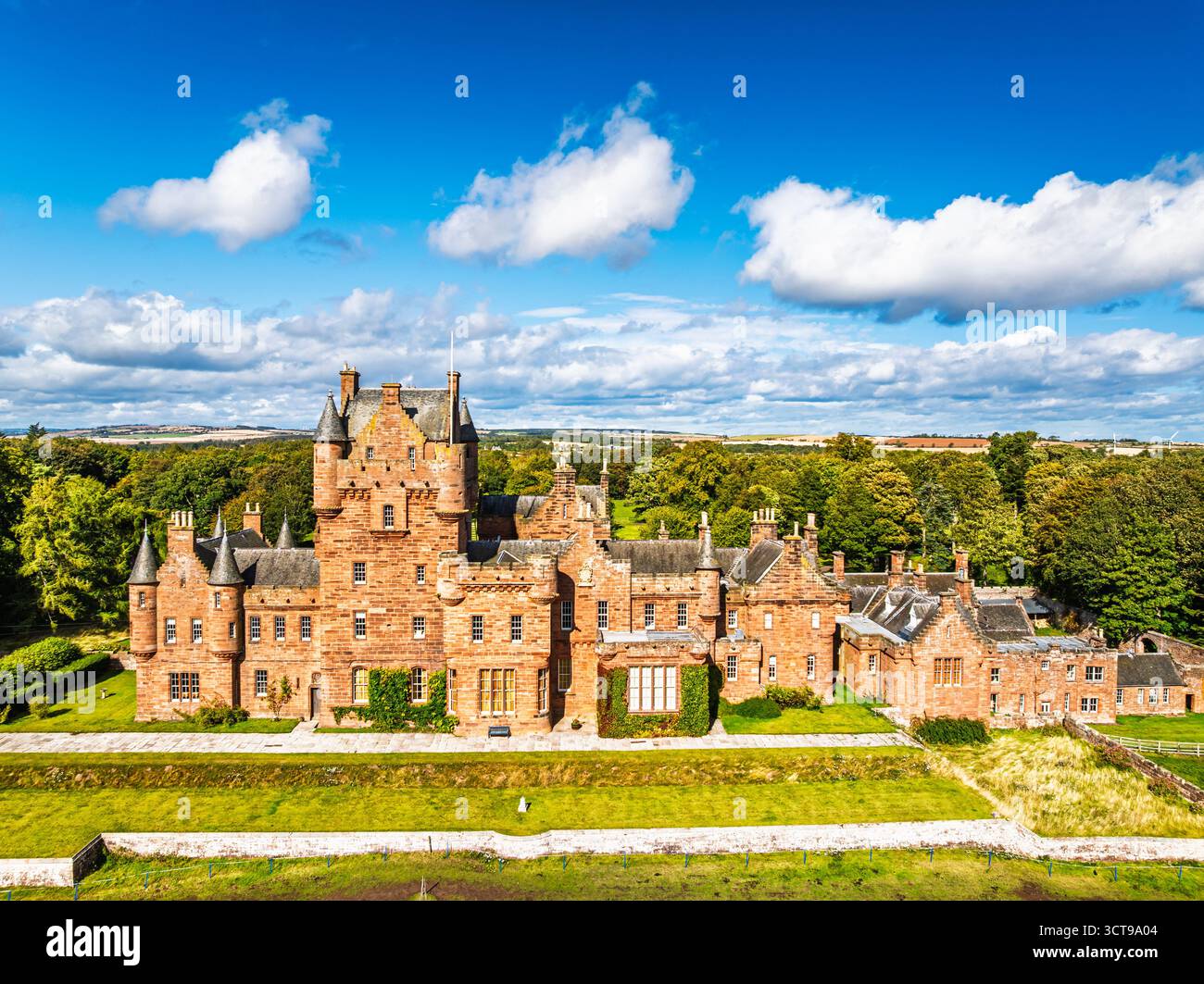 Ayton Castle from a drone, Ayton, Eyemouth, Scottish Borders, Scotland ...